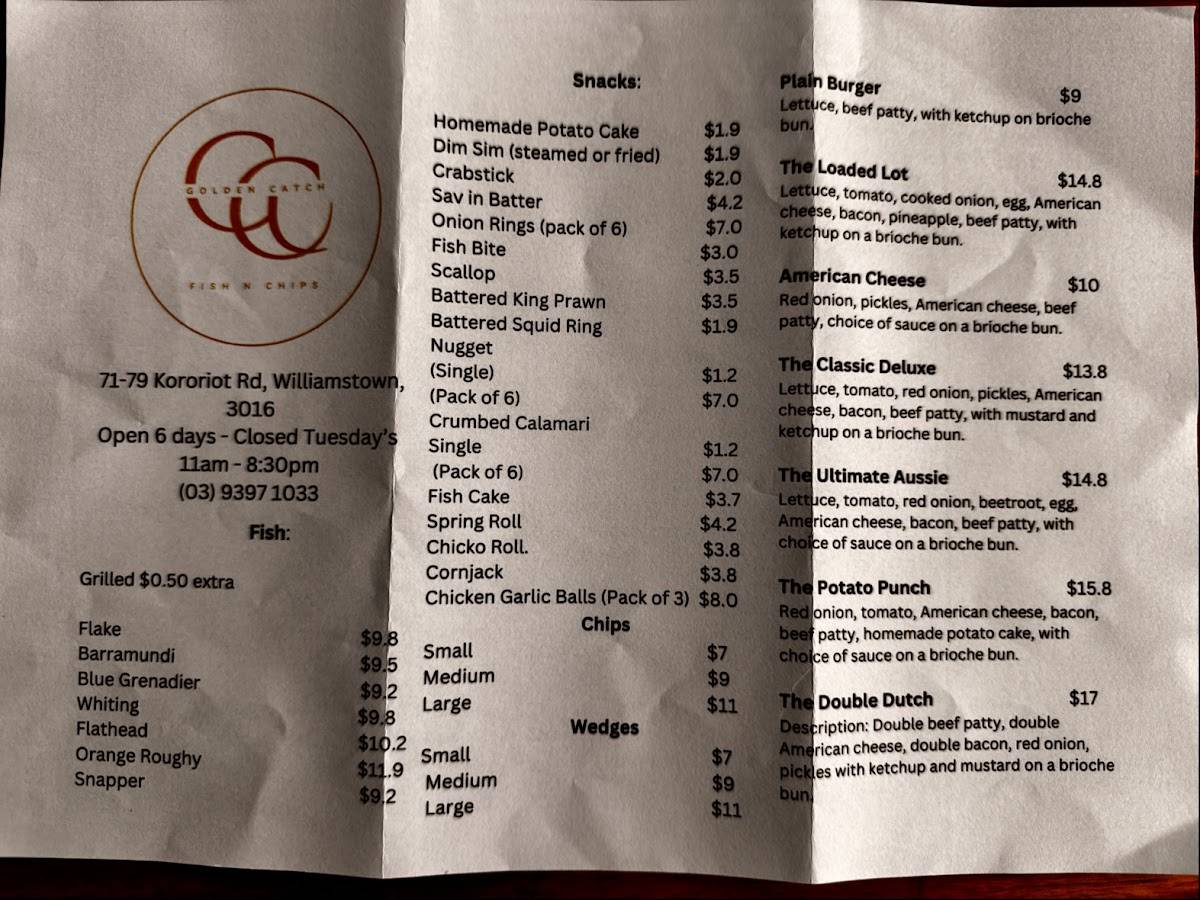 Menu at Golden Catch Fish & Chips, Williamstown