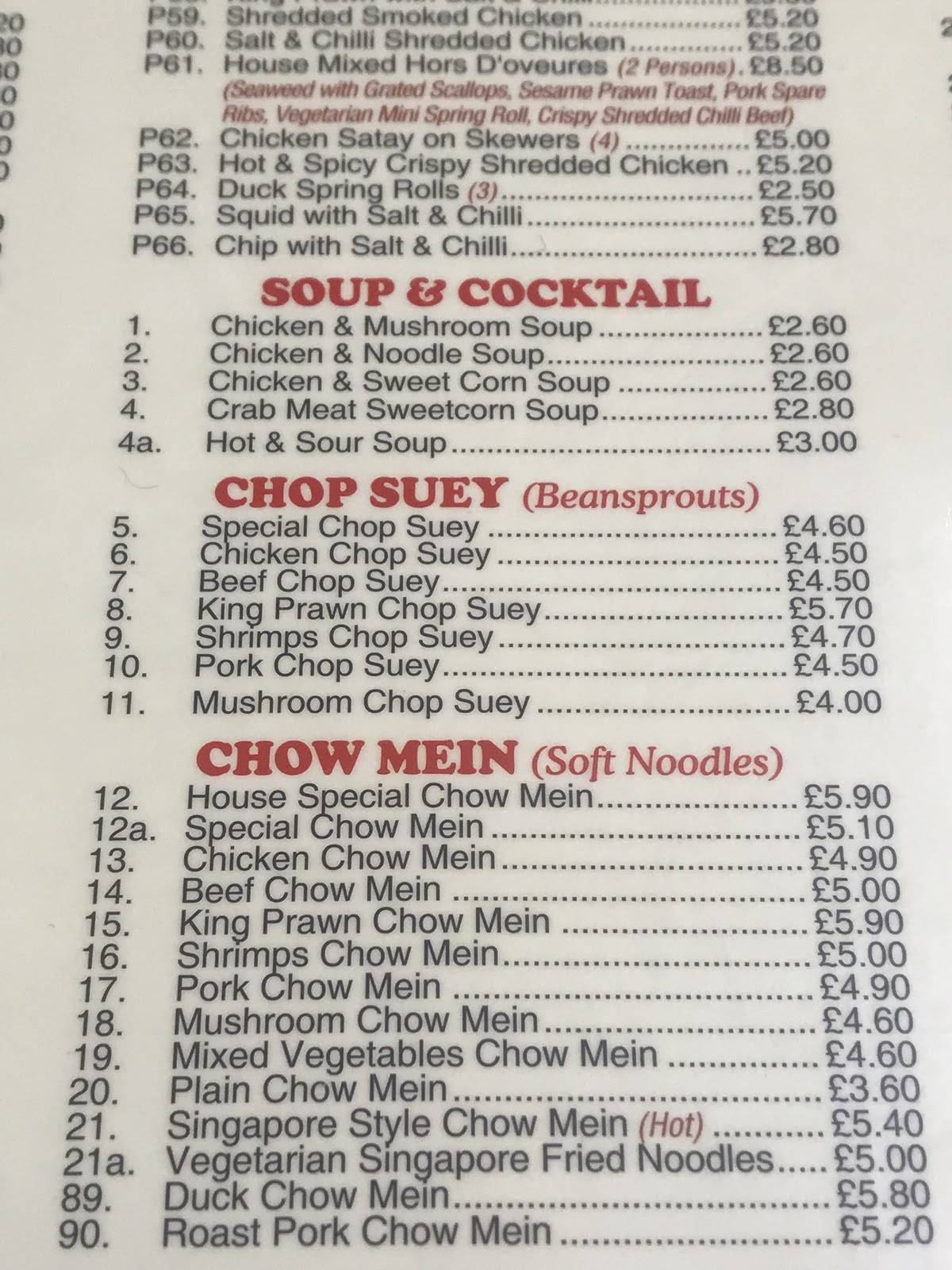 Menu at Golden Dragon fast food, Uckfield