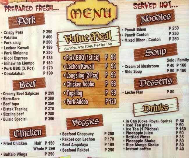 Menu at Golden River restaurant, Quezon City