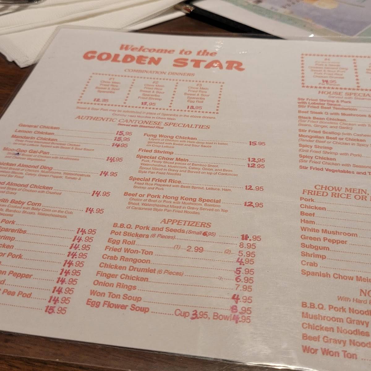 Menu at Golden Star Restaurant, Boise