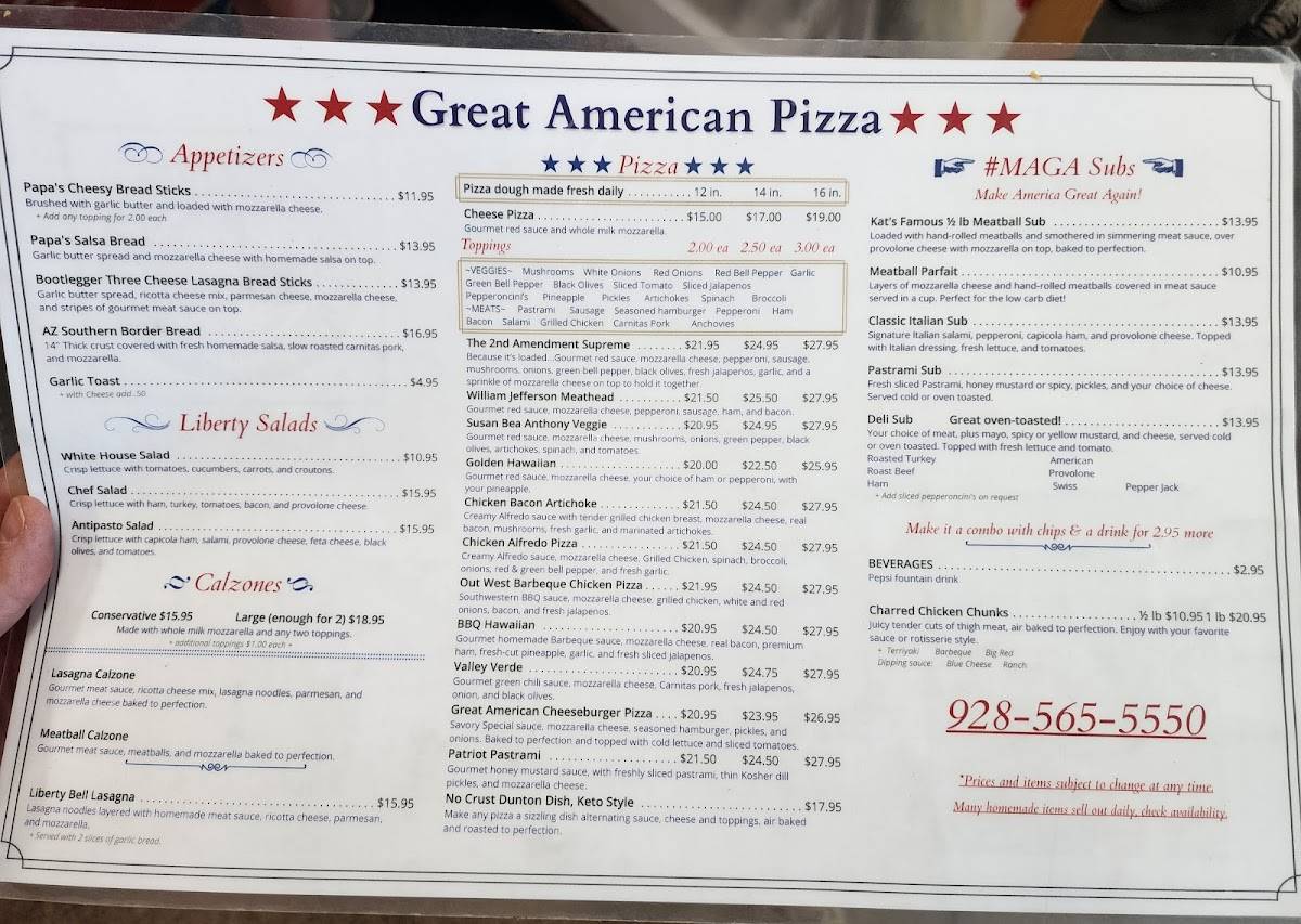 Menu at Great American Pizza and Subs pizzeria, Golden Valley