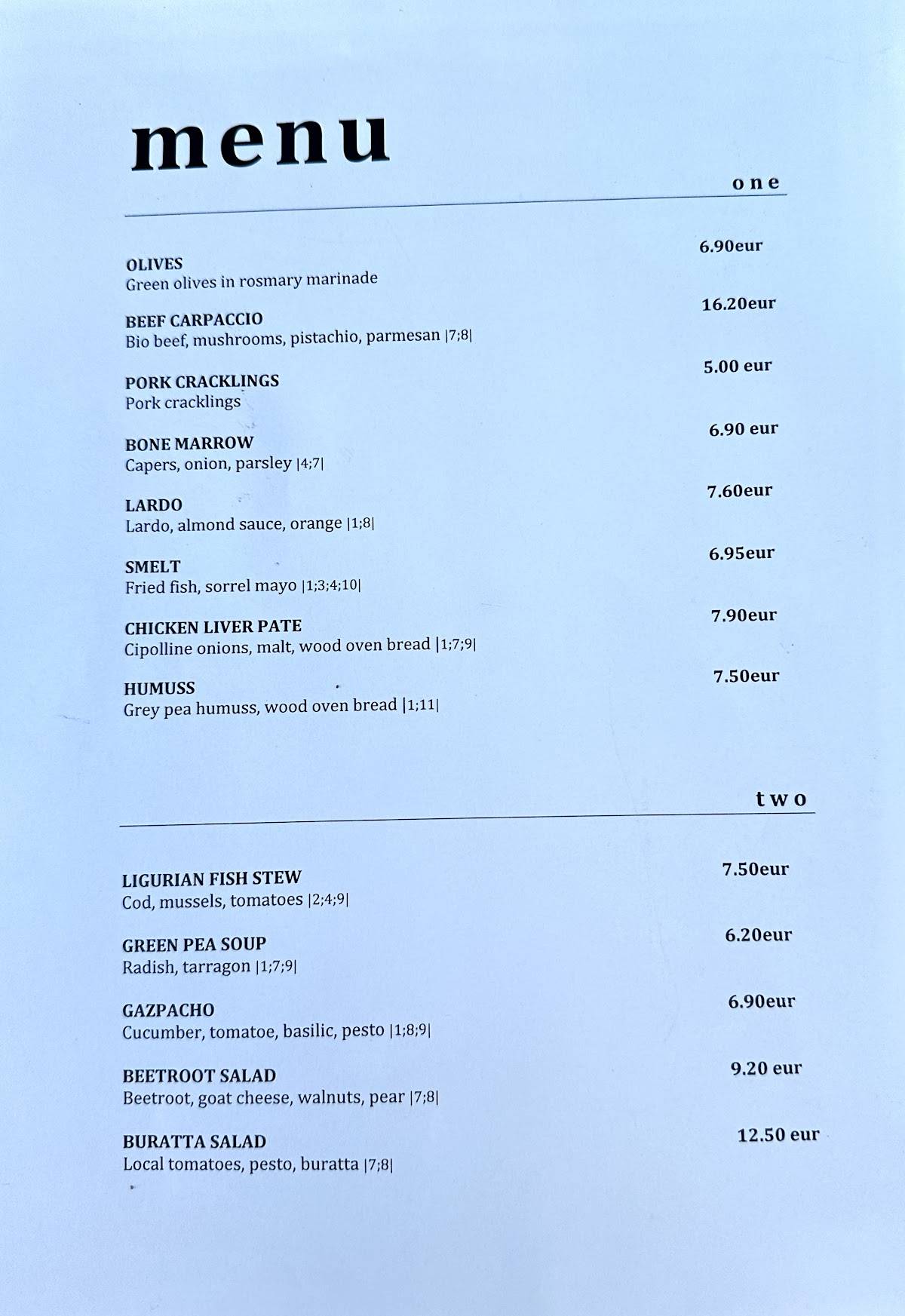 Menu at Goldingen Room restaurant, Kuldīga
