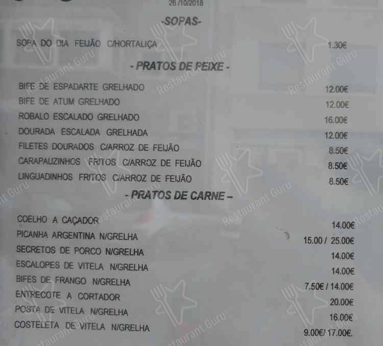 Menu at Gonçalo's restaurant, Lisbon