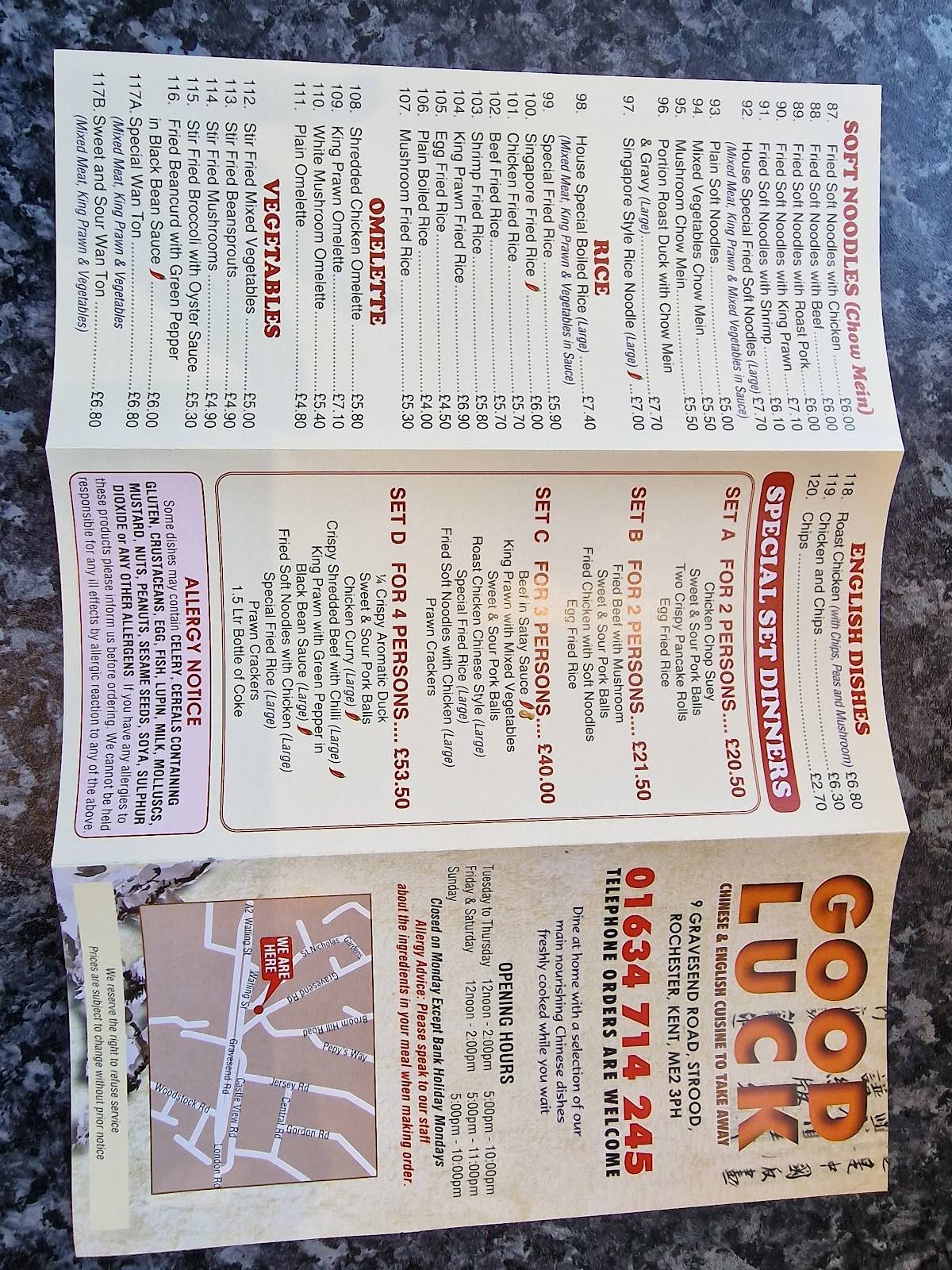 Menu at Good Luck fast food, Rochester