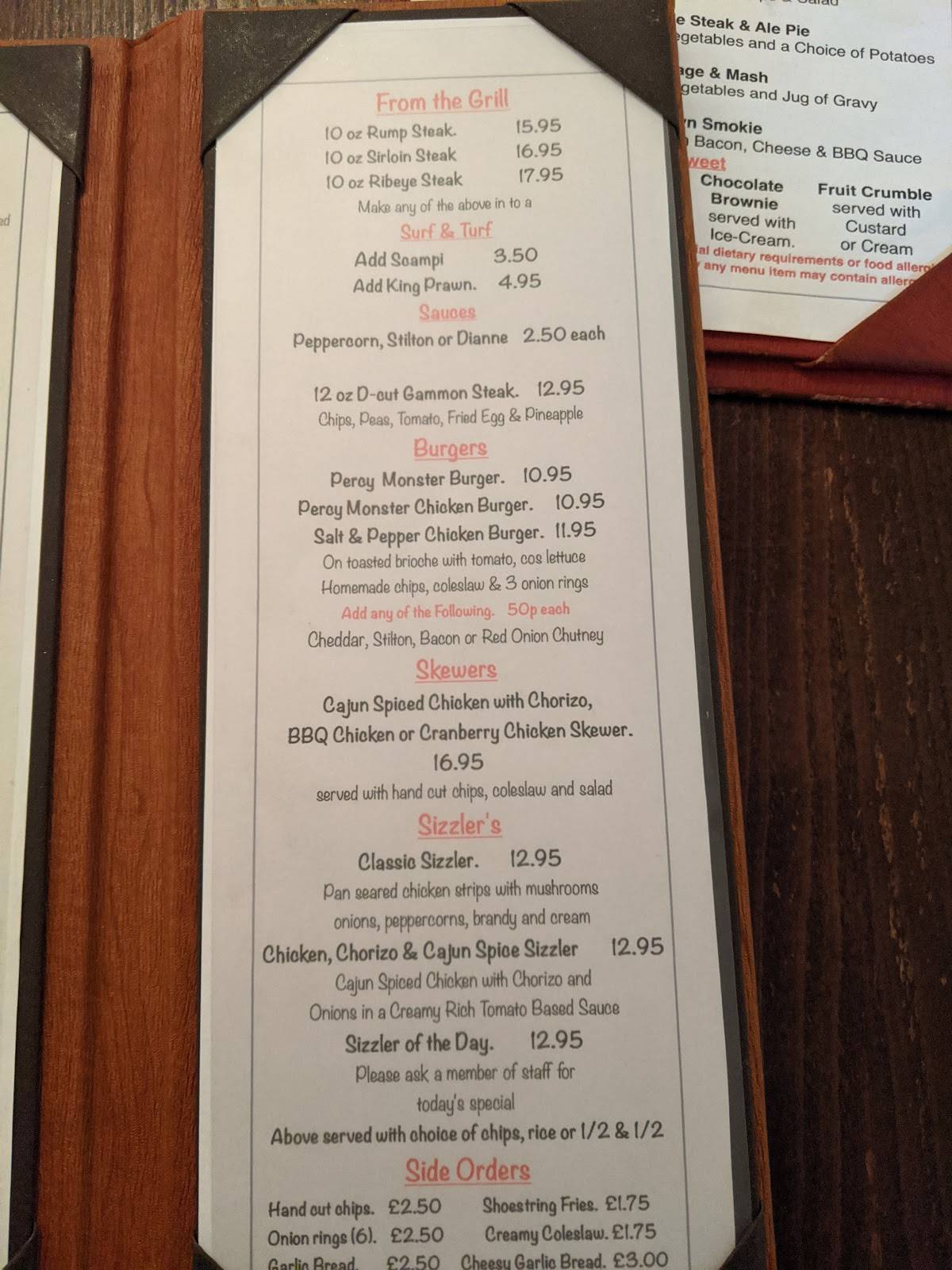 Menu at The Percy Arms pub & bar, Goole