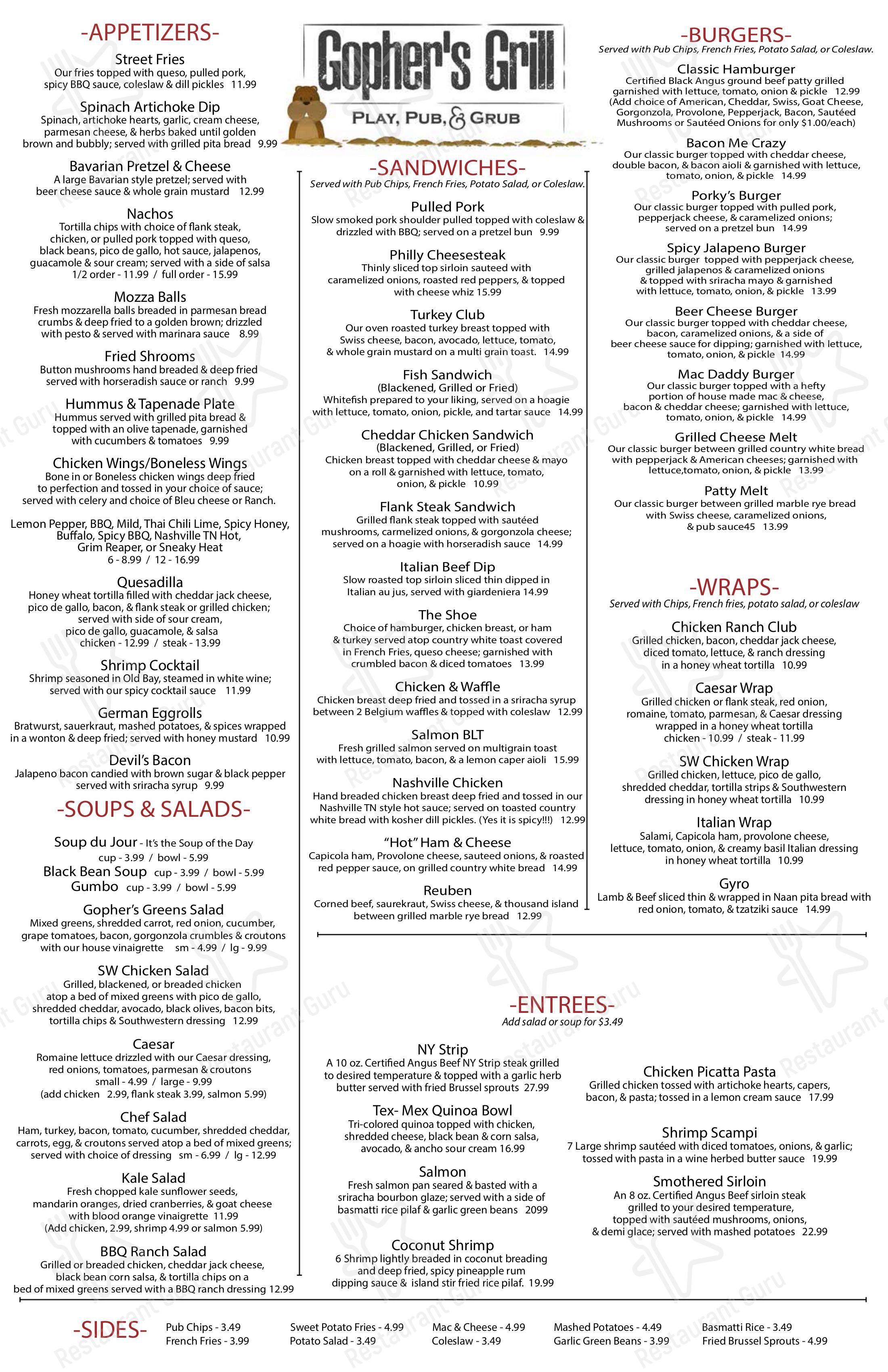 Menu at Gopher’s Grill pub & bar, Effingham