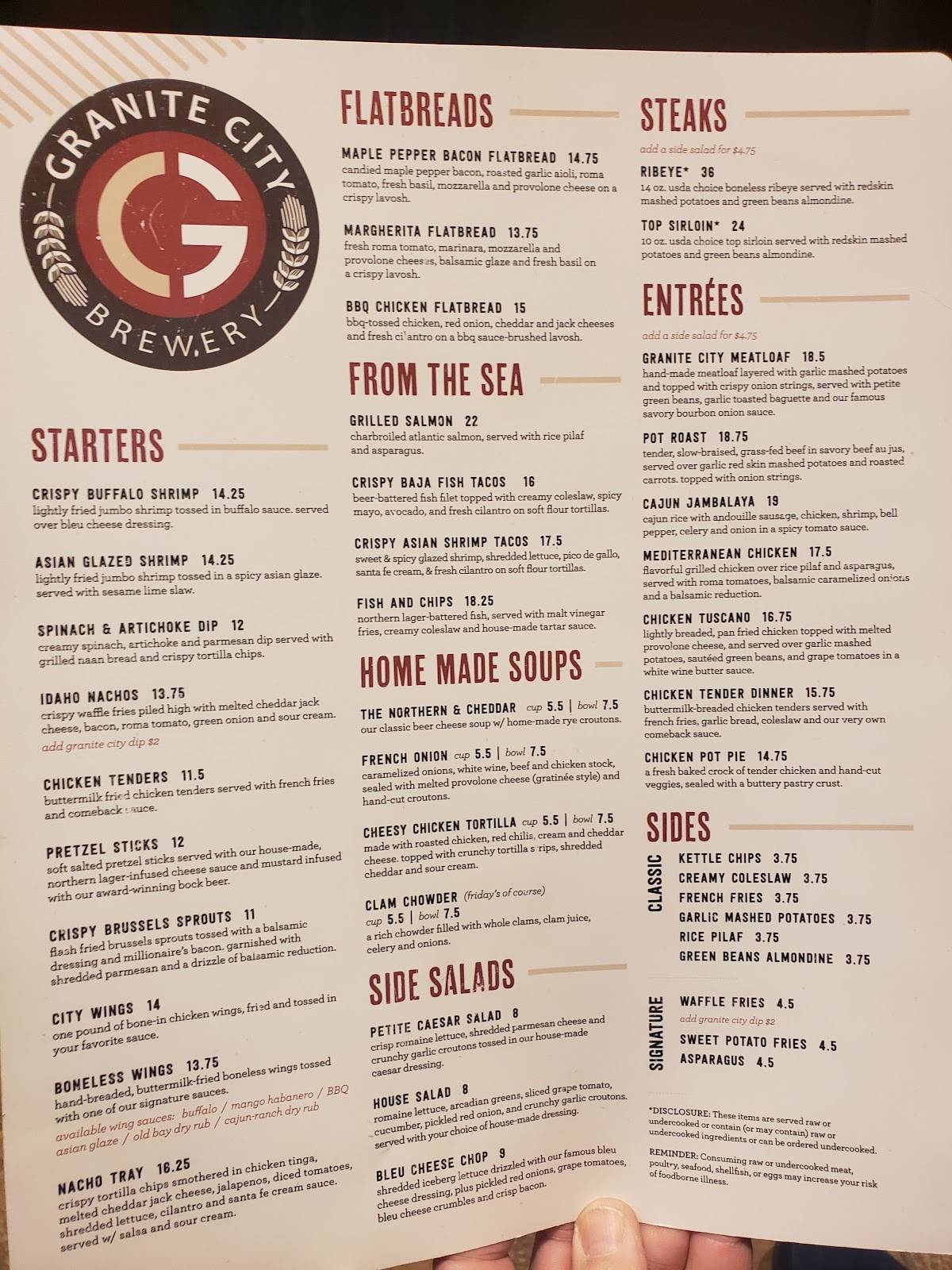 Menu at Granite City Food & Brewery restaurant, Kansas City