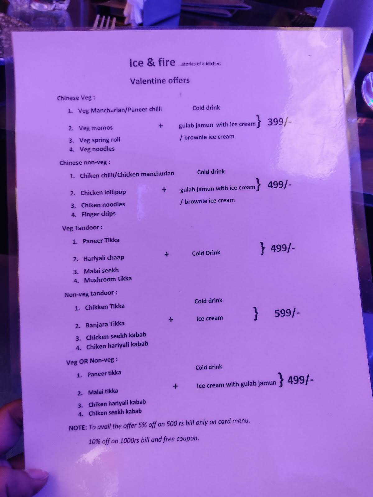 Menu at Ice N Fire Restaurant, Greater Noida