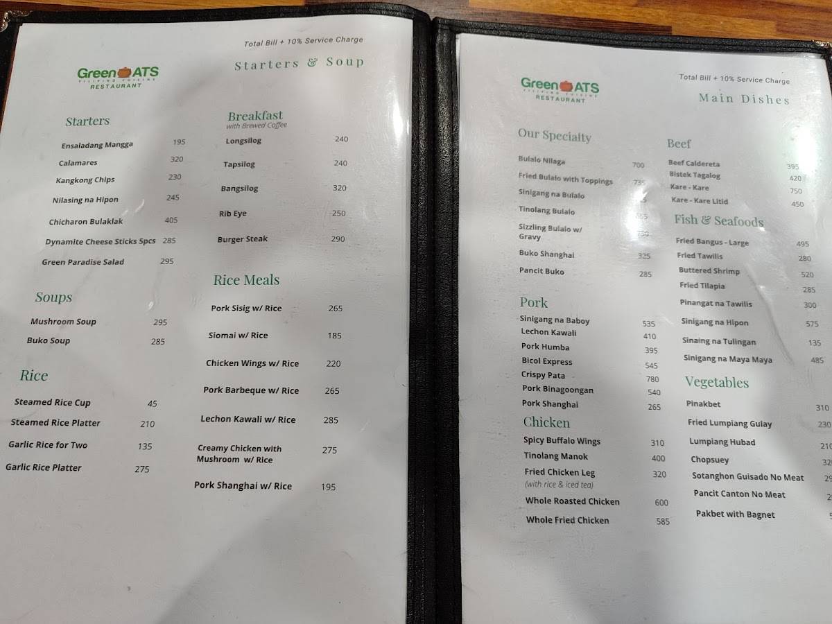Menu at Green ATS Restaurant, Tagaytay, Tagaytay - Nasugbu Hwy
