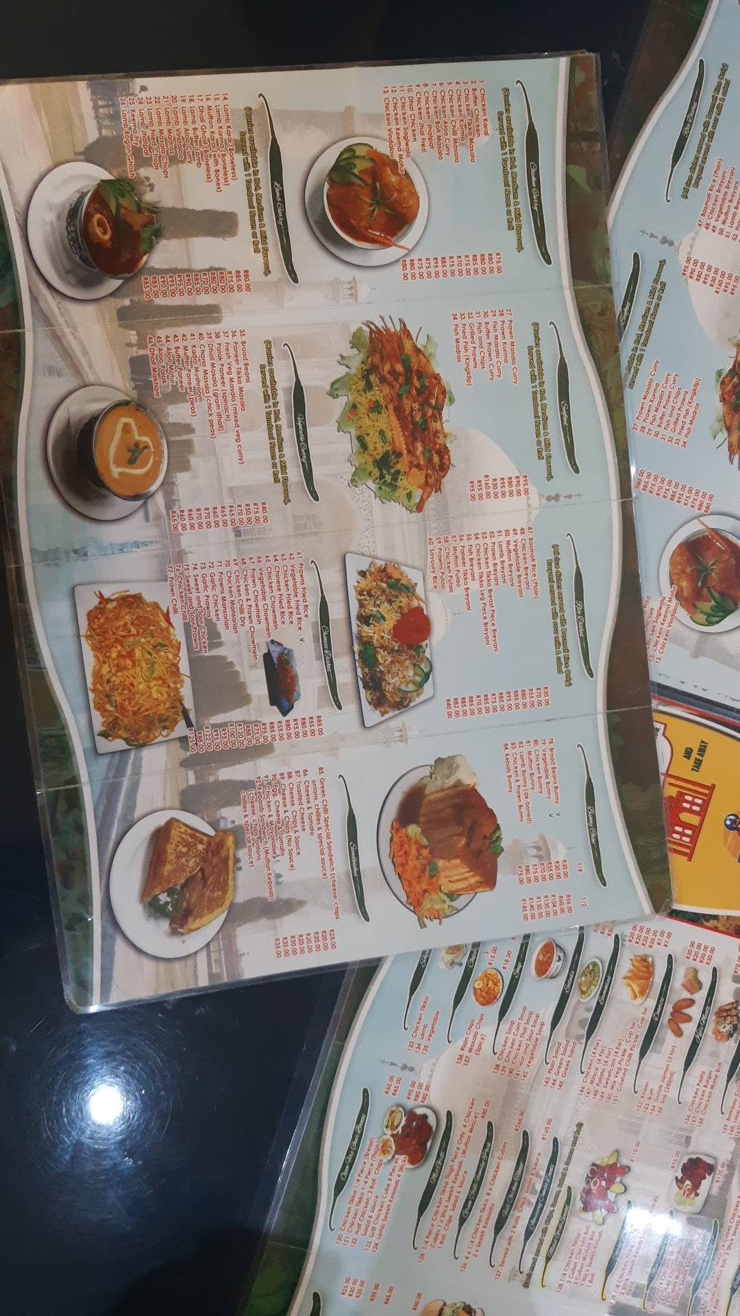 Menu at Green Chilli restaurant, Mount Edgecombe