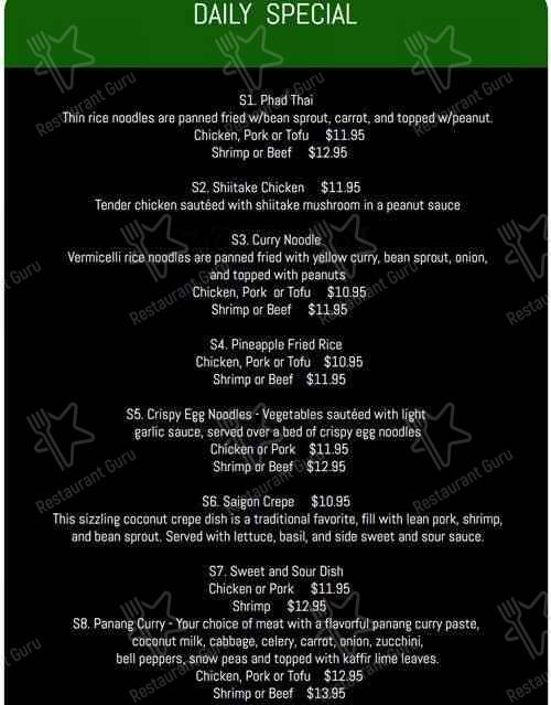Menu at Green Garden Pho restaurant, Silverdale