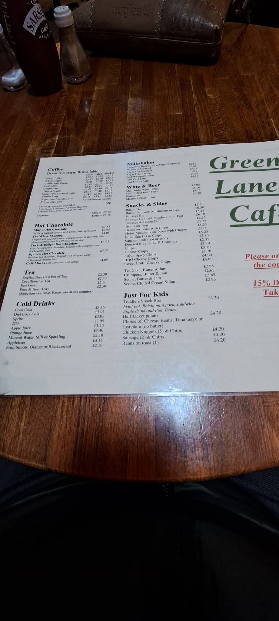 Menu at Green Lanes Cafe, Barnstaple