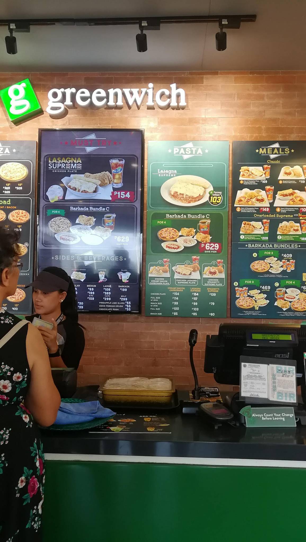 Menu at Greenwich restaurant, Zamboanga, Gov. Camins Cor