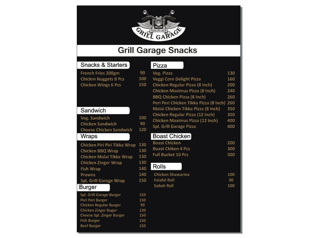 Menu at Grill Garage, Hyderabad