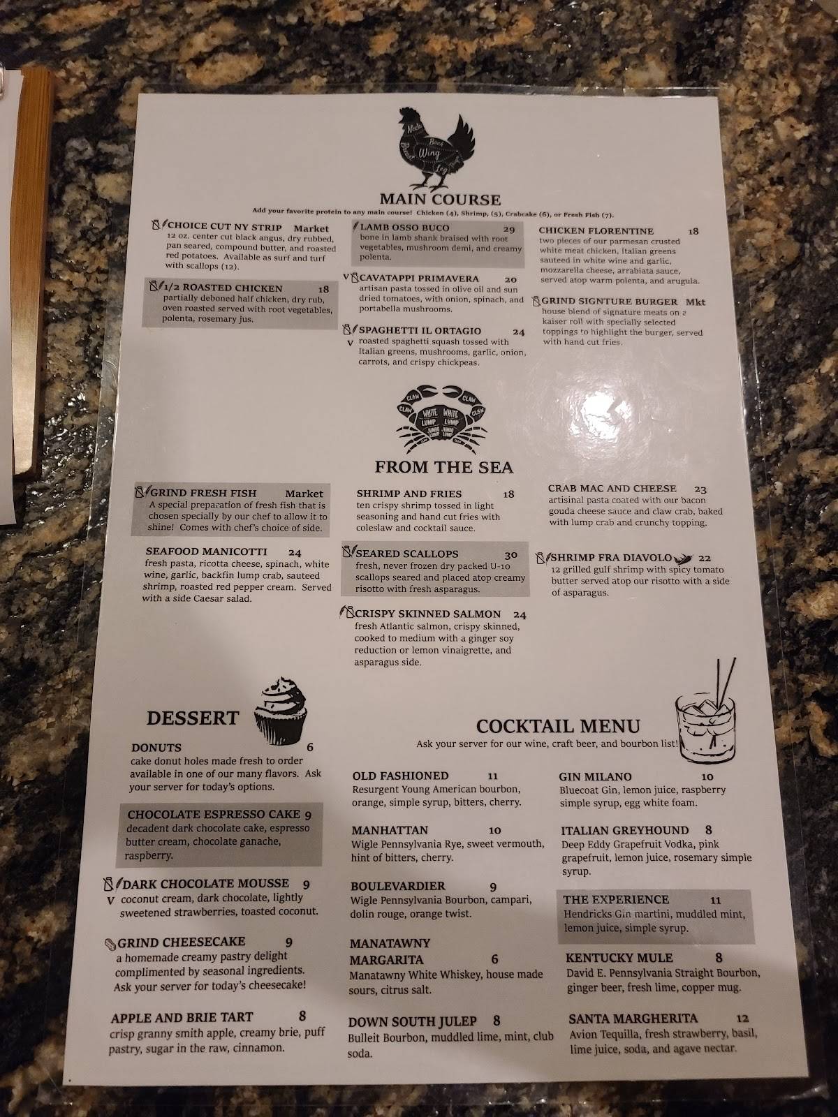 Menu at Grind pub & bar, Boyertown