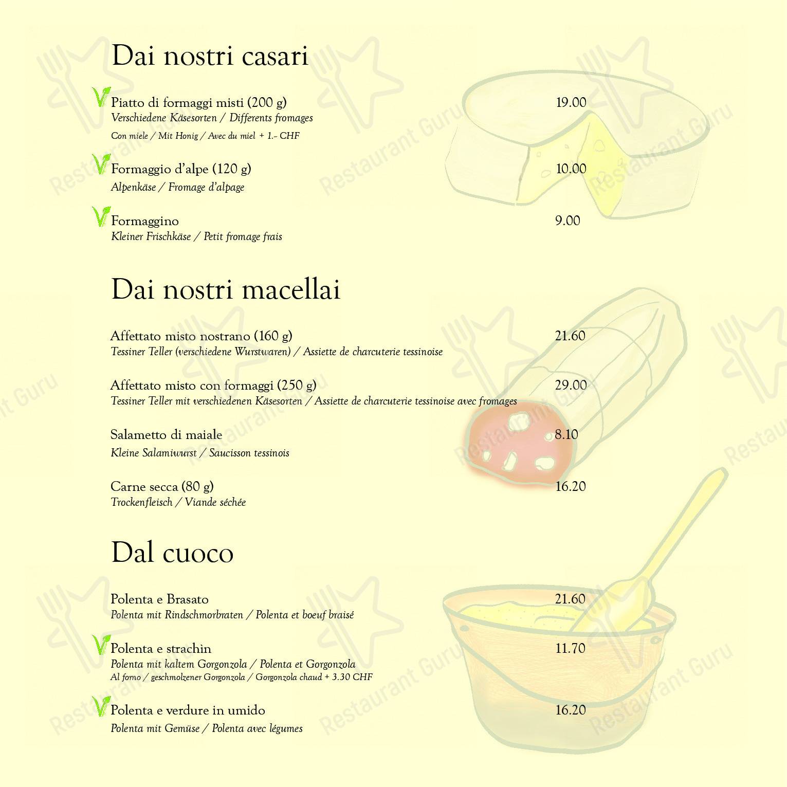 Menu da Grotto Efra, Sonogno, Strada de Redòrta 46