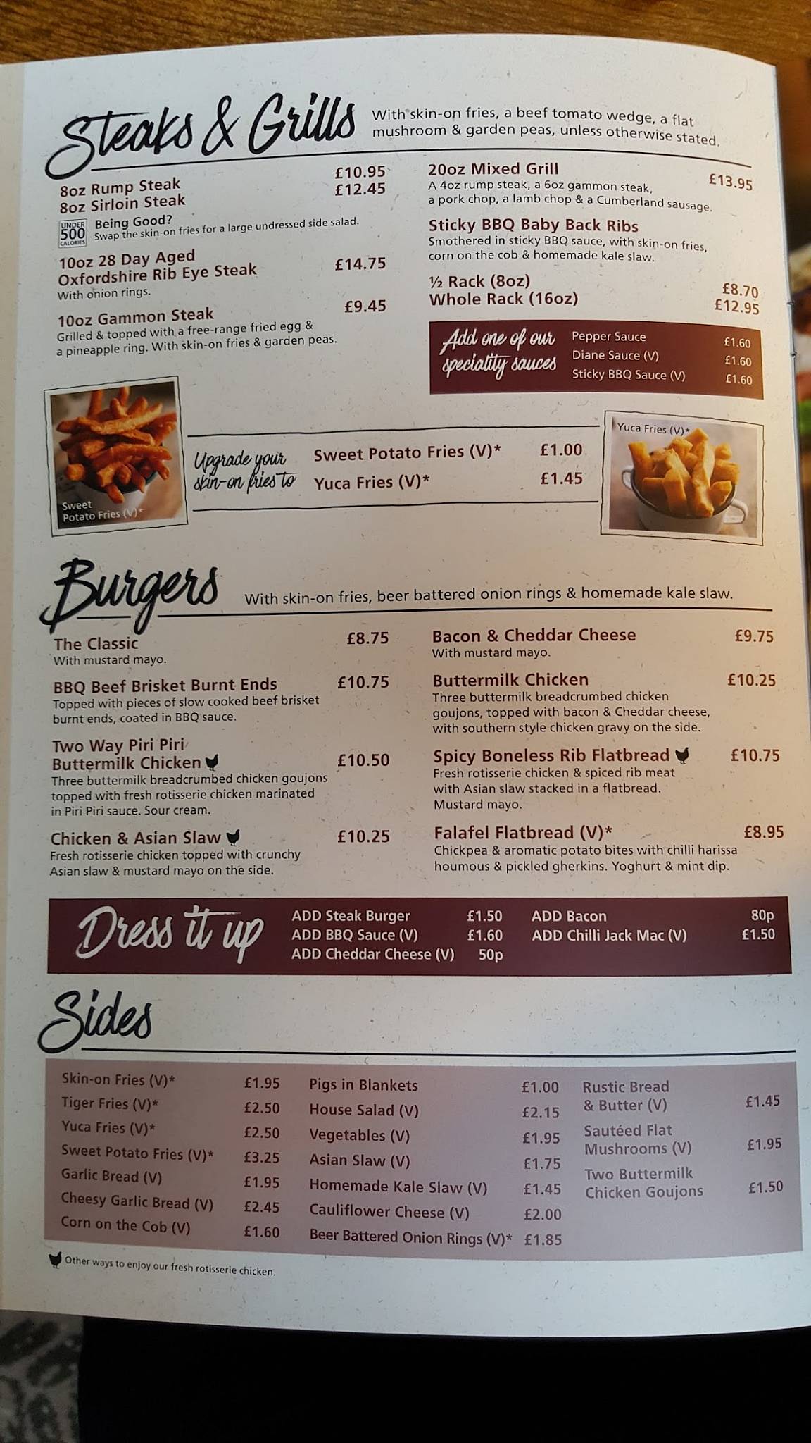 Menu at Grouse & Claret restaurant, Darley Dale