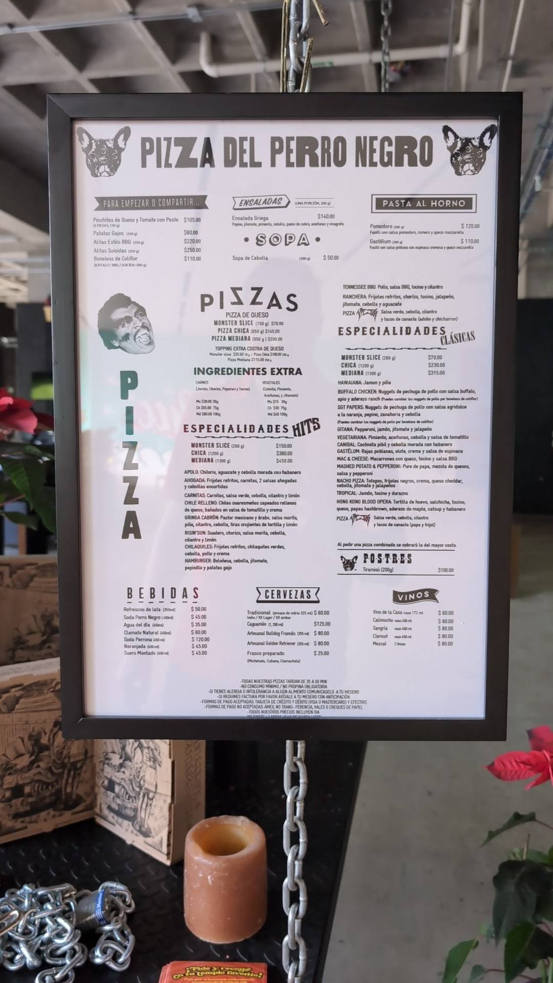 Menu at Pizza del Perro Negro restaurant, Guadalajara