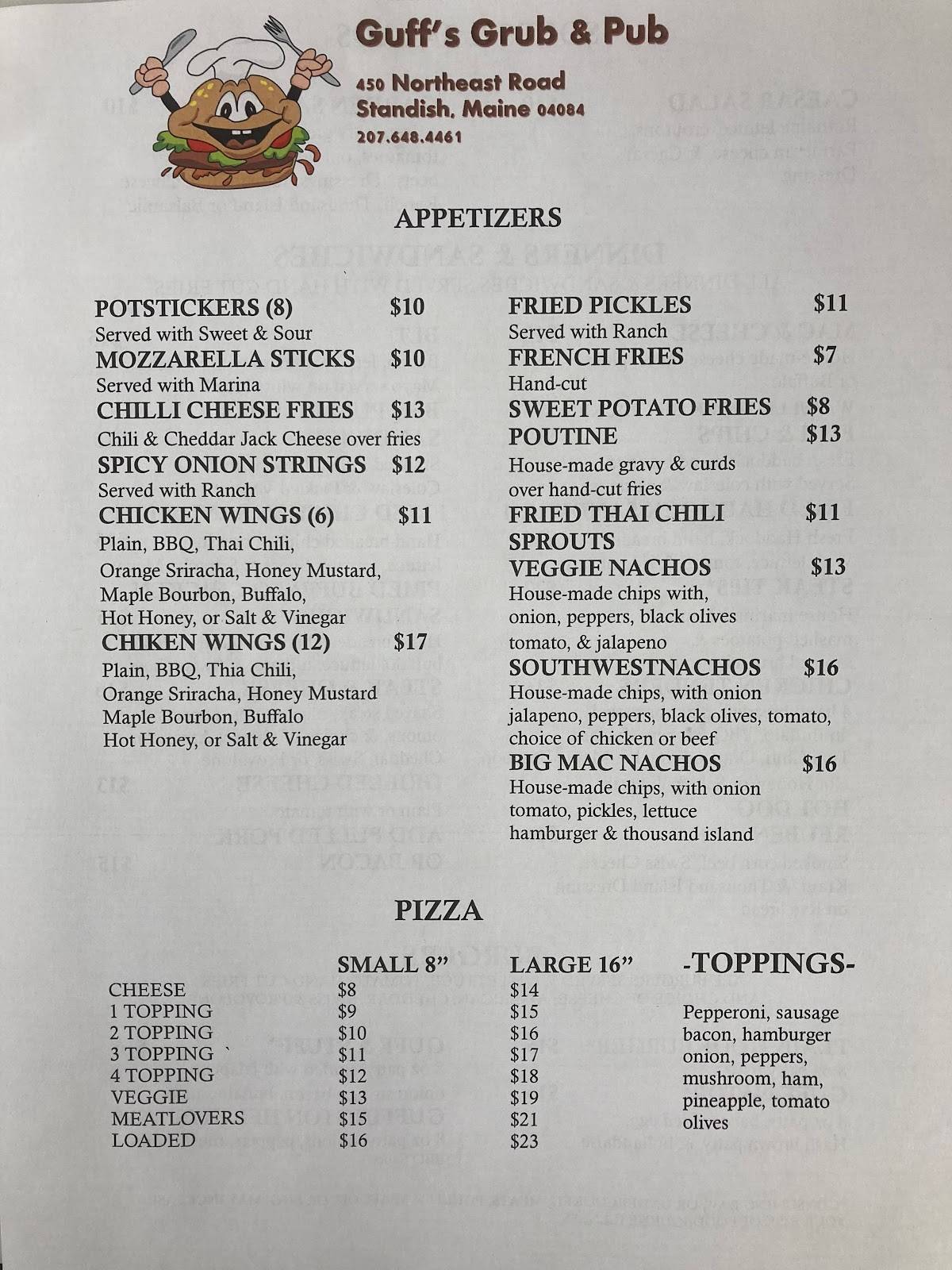 Menu at Guff's Grub and Pub, Standish