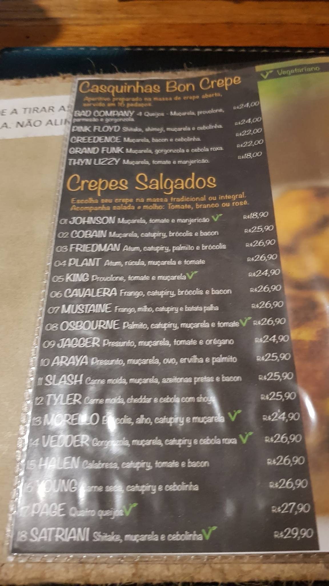 Menu em Guima's, Guarujá