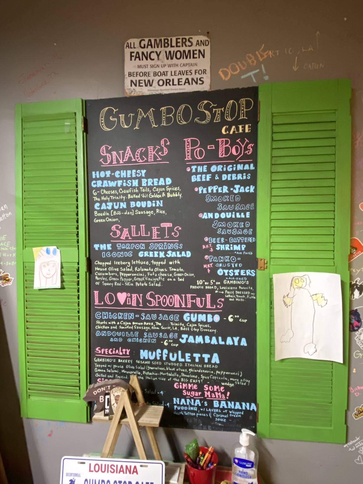 Menu at Gumbo Stop Cafe, Huntington