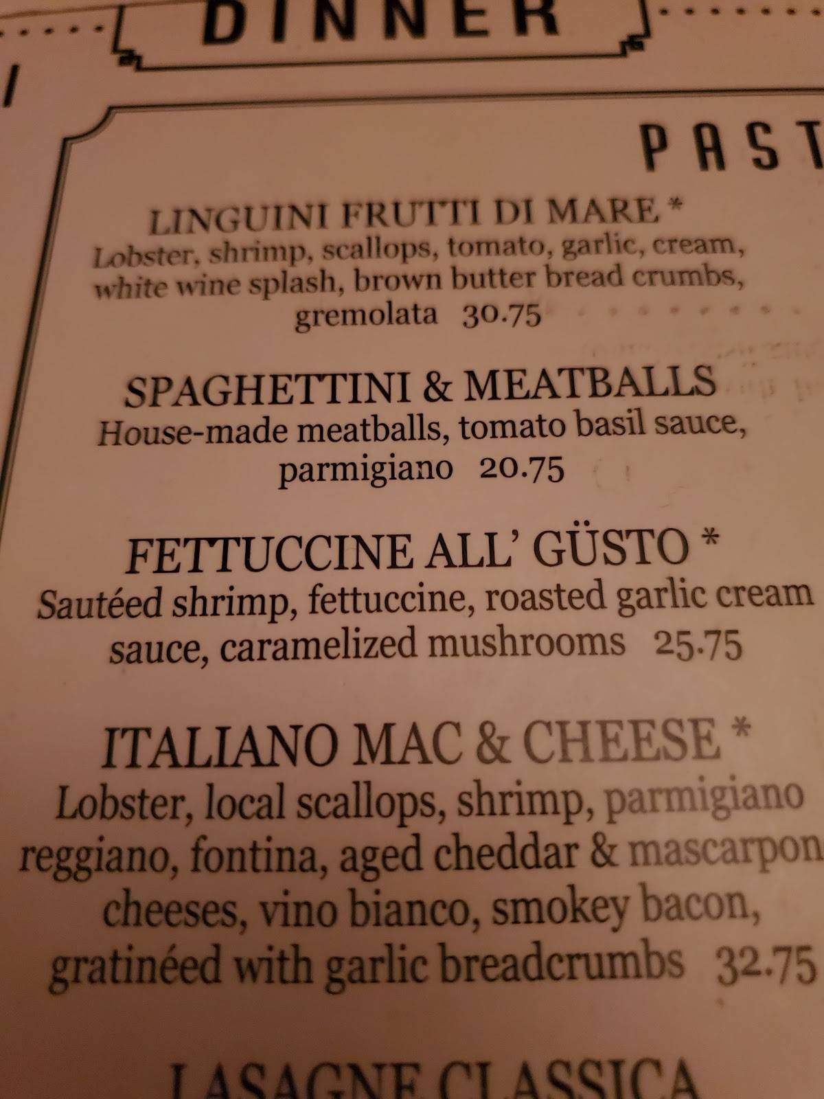 Menu at Gusto Italian Grill & Bar, Moncton