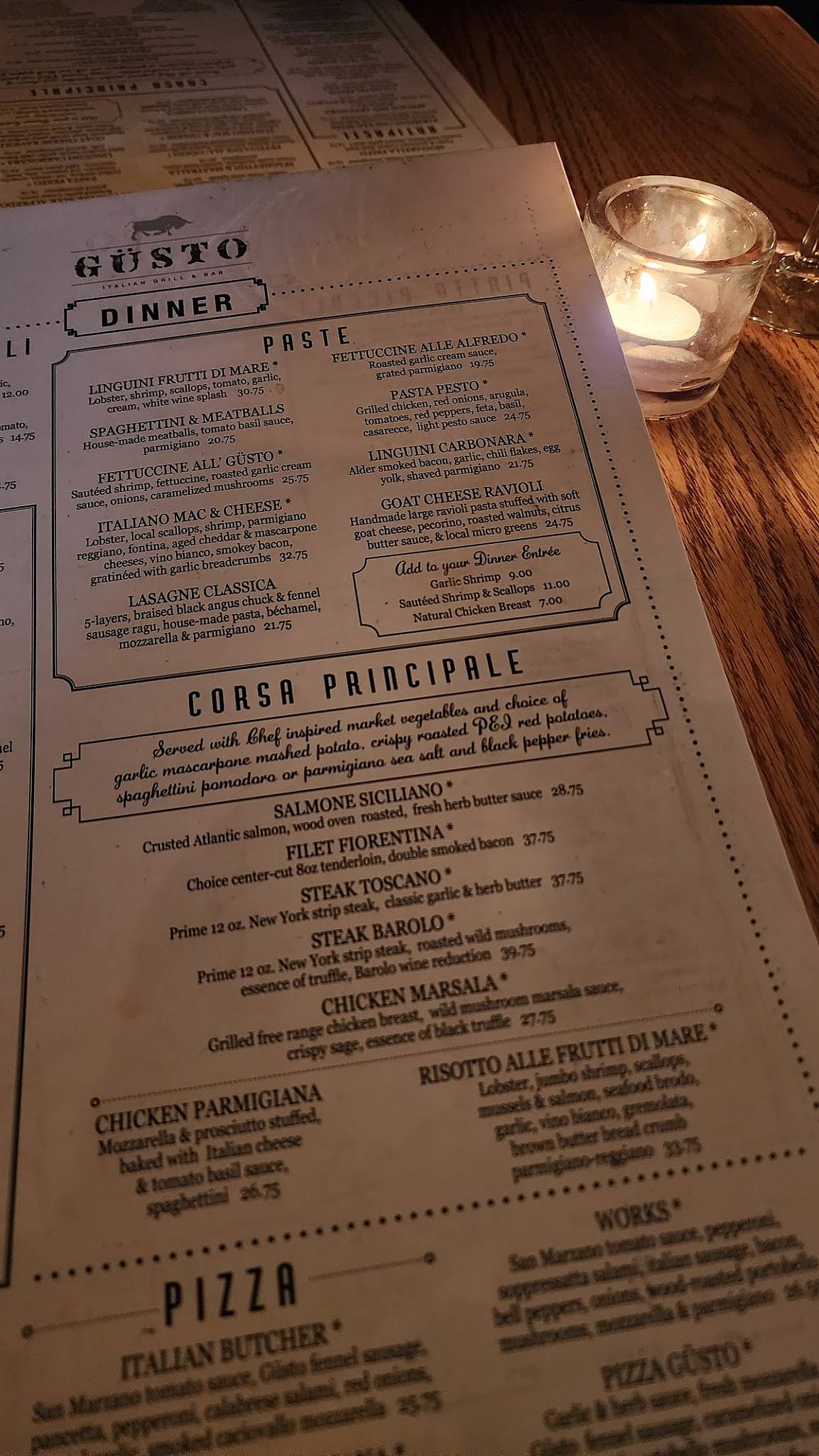 Menu at Gusto Italian Grill & Bar, Moncton