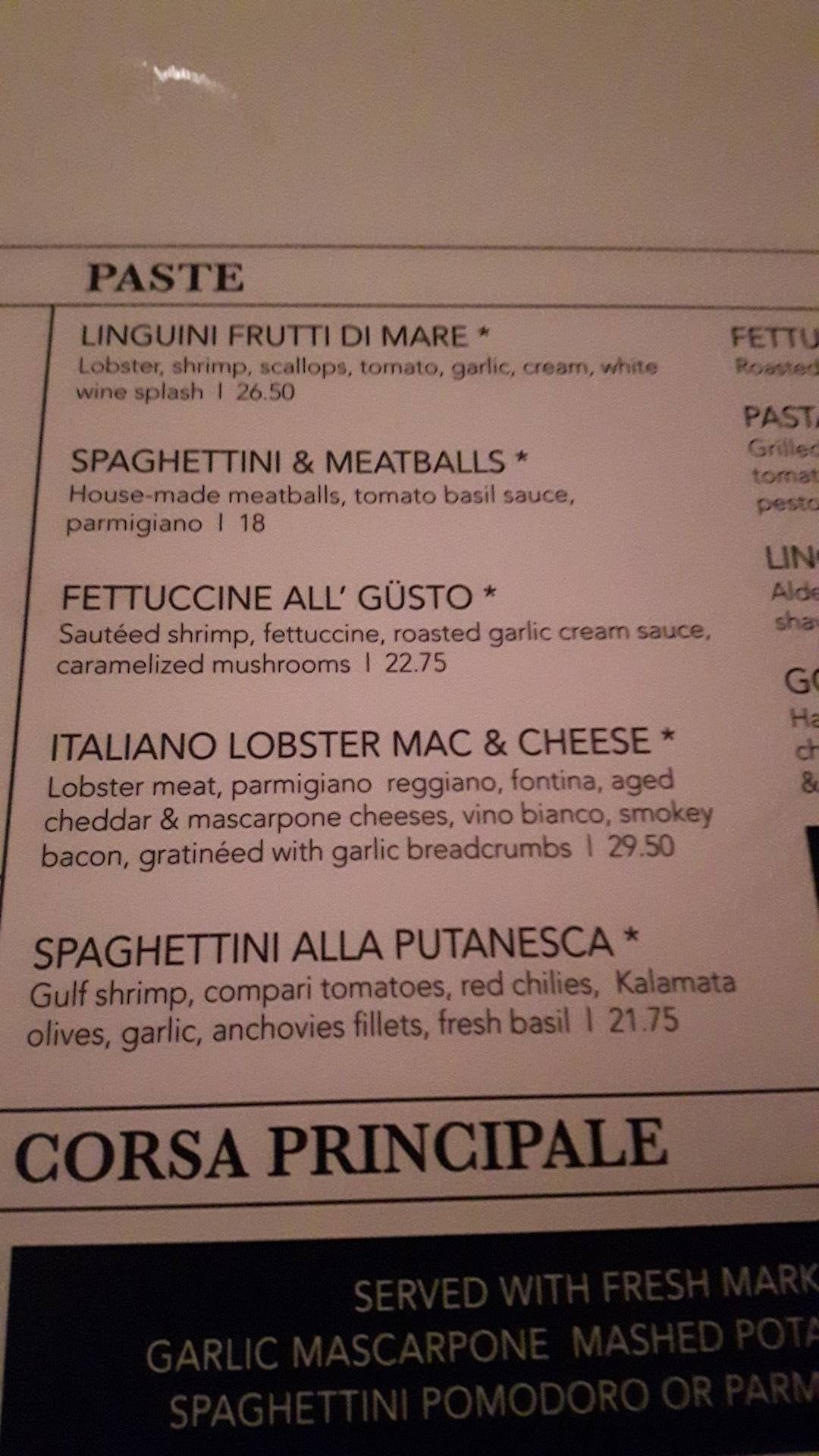 Menu at Gusto Italian Grill & Bar, Moncton