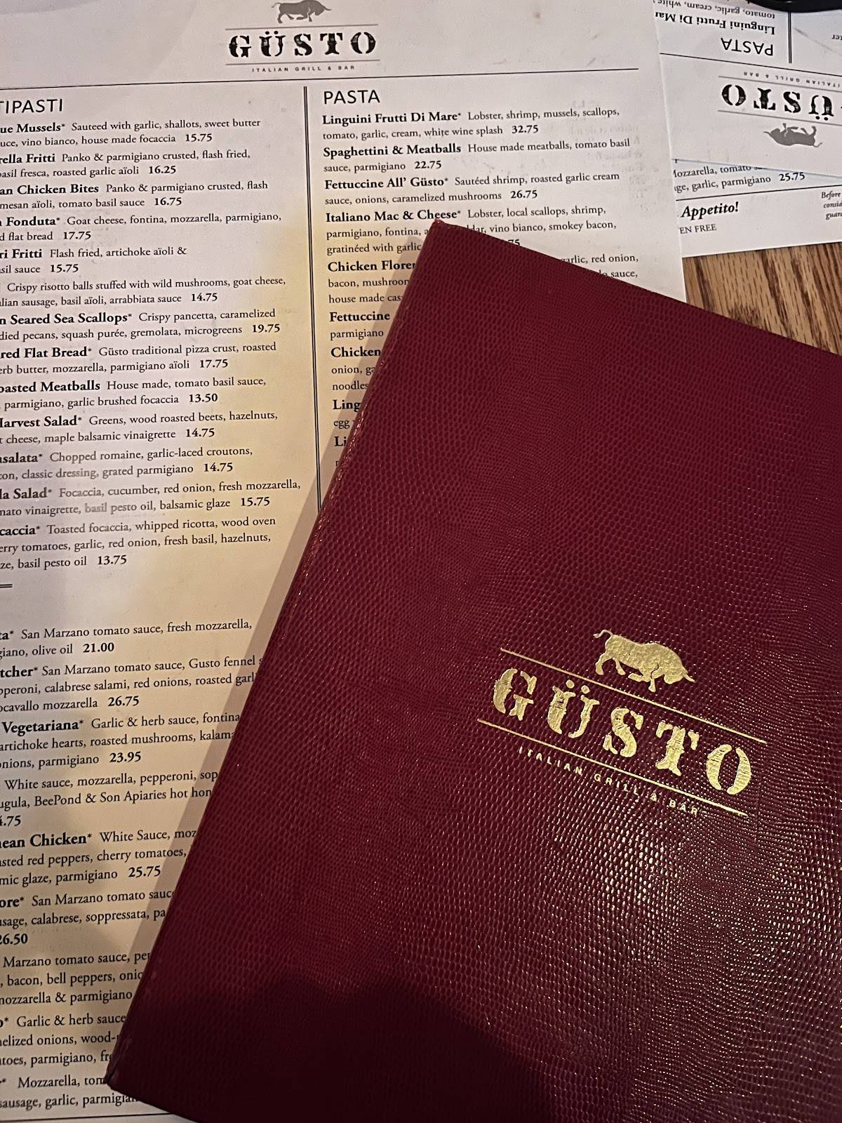 Menu at Gusto Italian Grill & Bar, Moncton