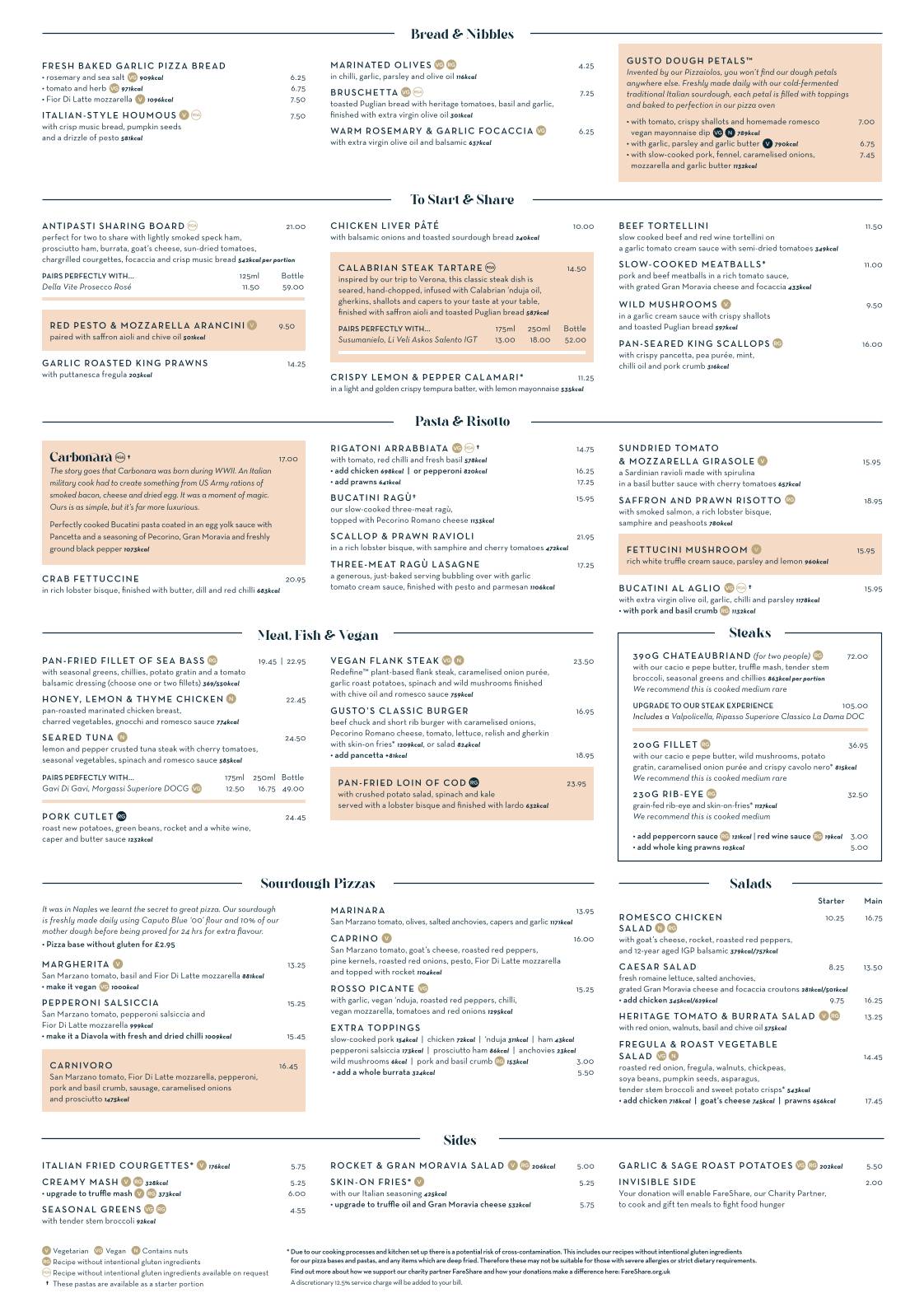 Menu at Gusto Italian - Heswall pub & bar, Heswall, 146-148 Telegraph Rd