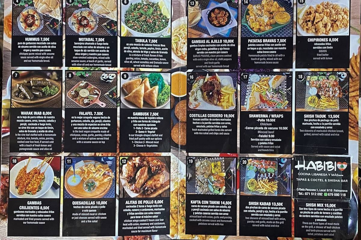 Carta del pub y bar HABIBI, Magaluf