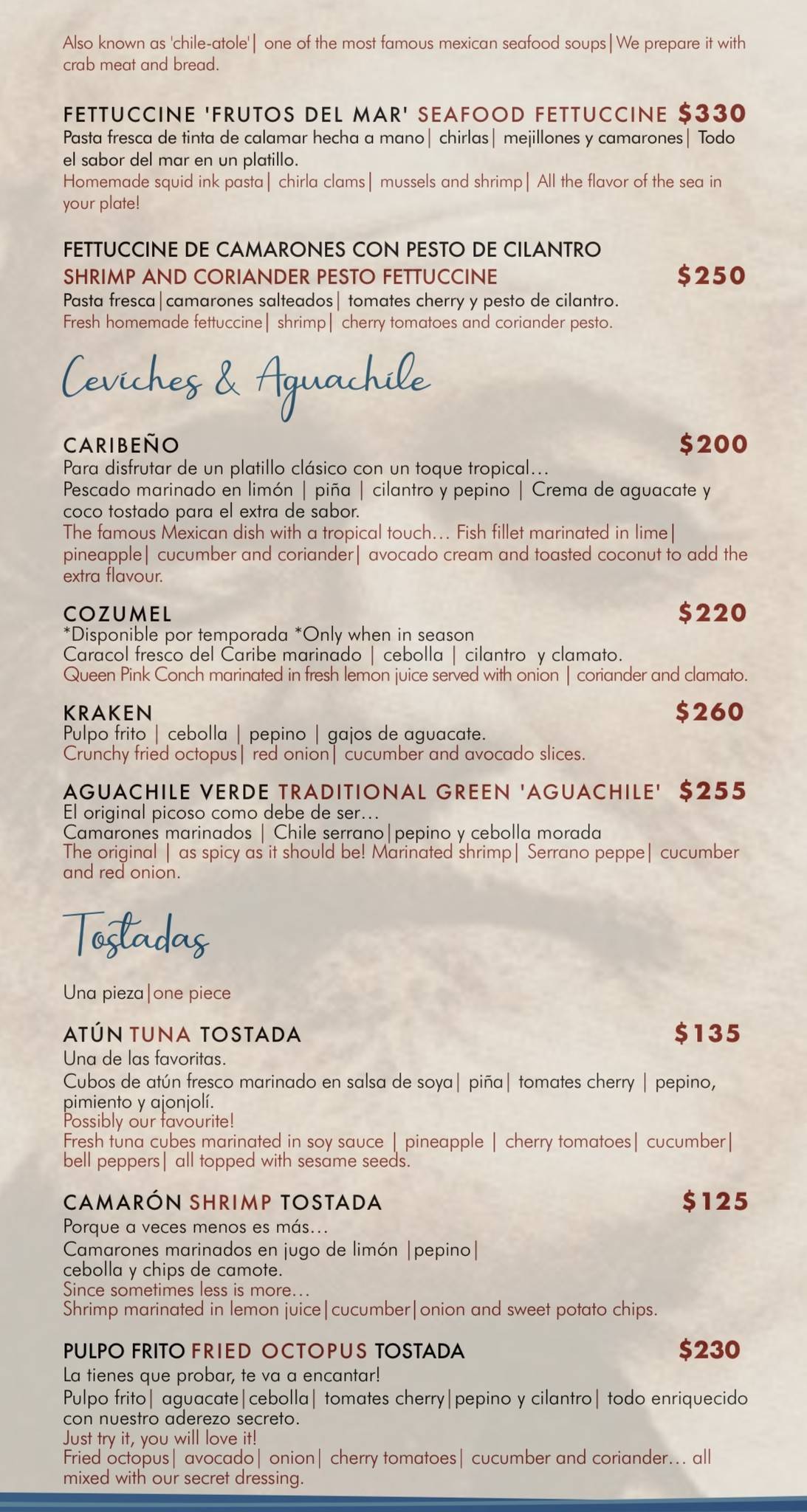 Menu at Hemingway Restaurant Beach & Nightclub Cozumel, San Miguel de ...