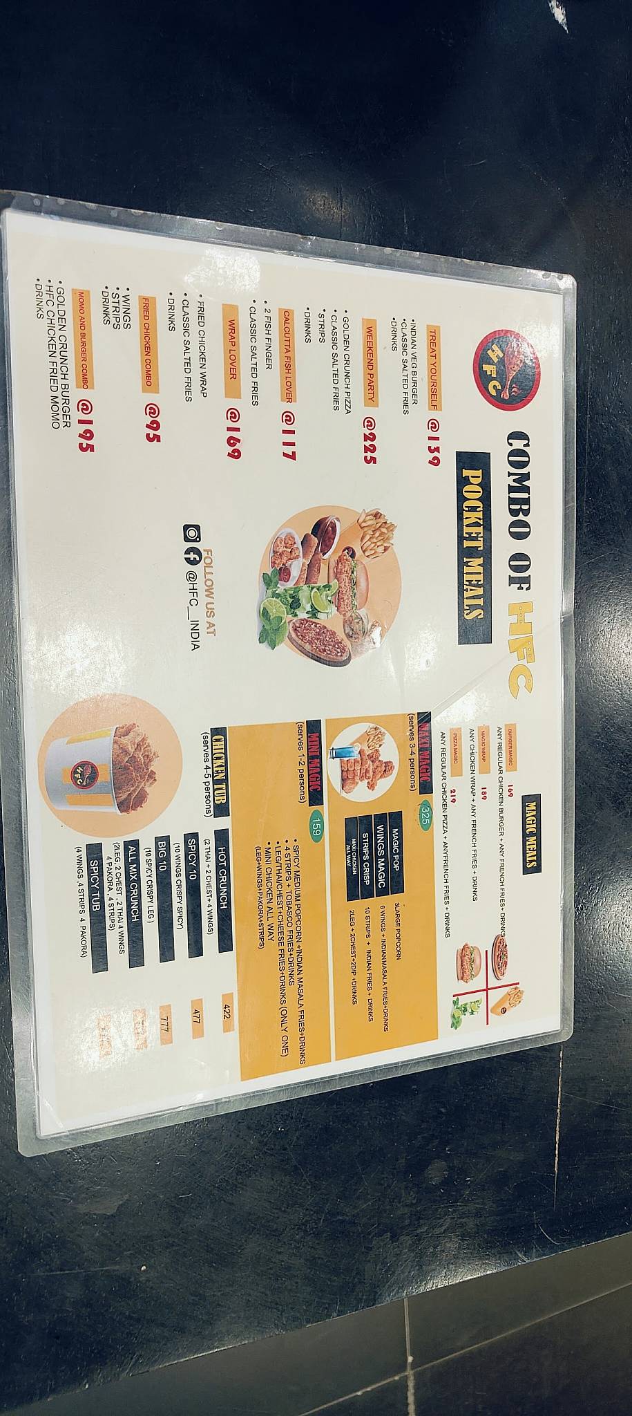 Menu at HFC, Memari