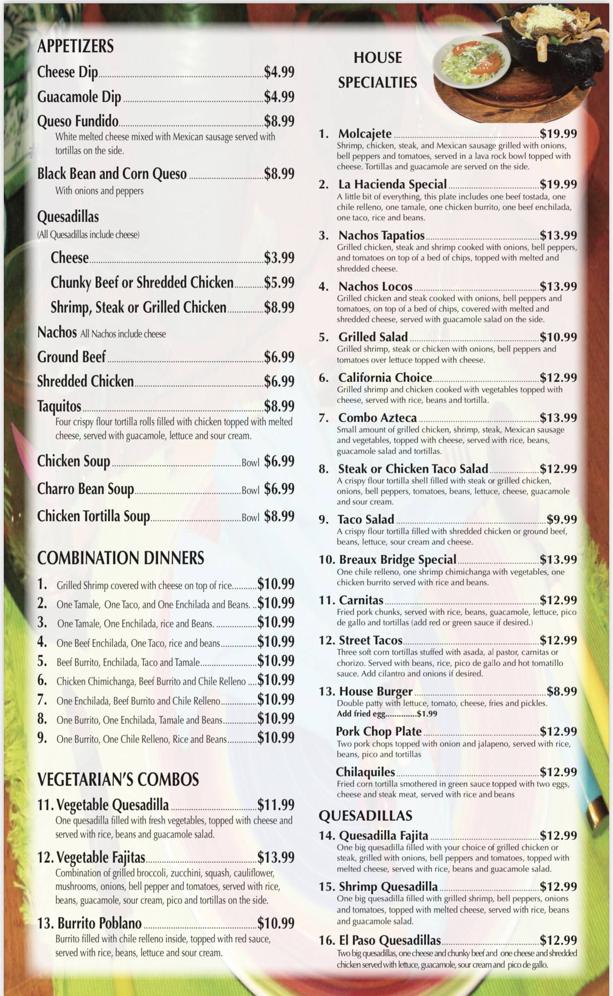 Menu at Hacienda Real Mexican Restaurant of Breaux Bridge, Breaux Bridge