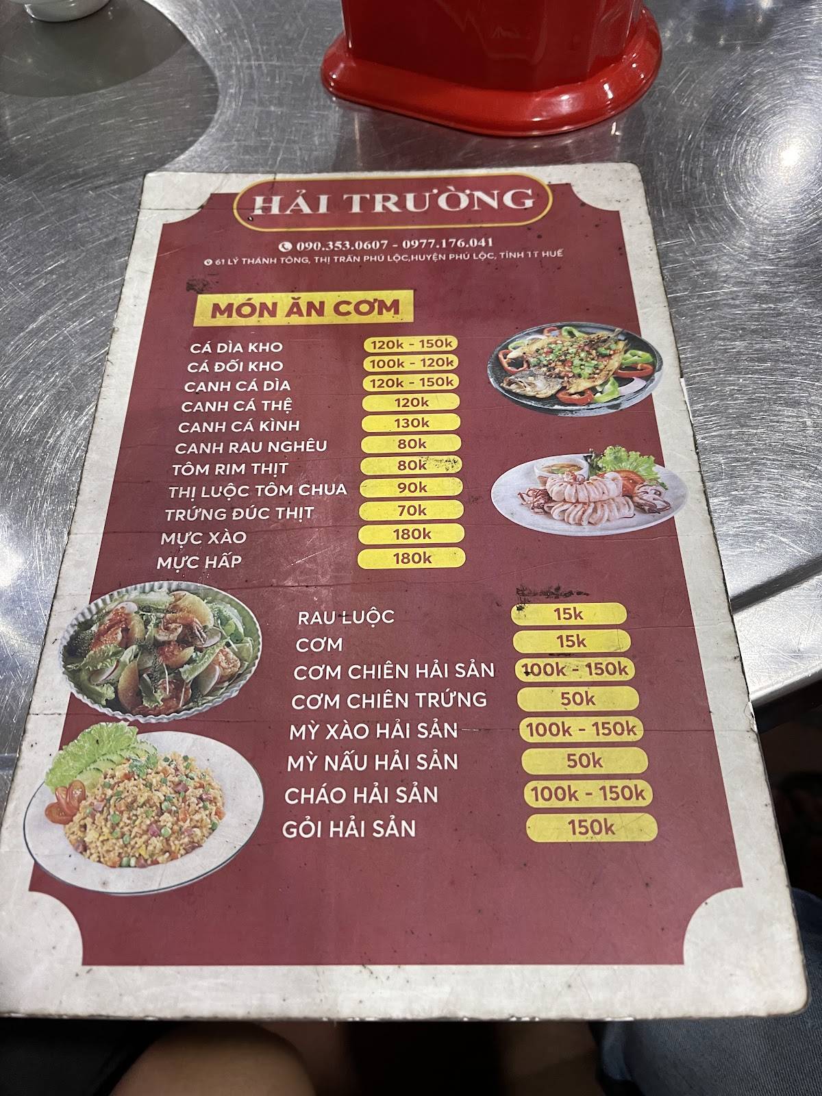 Menu at Hải trường TT phu lộc restaurant, Vietnam