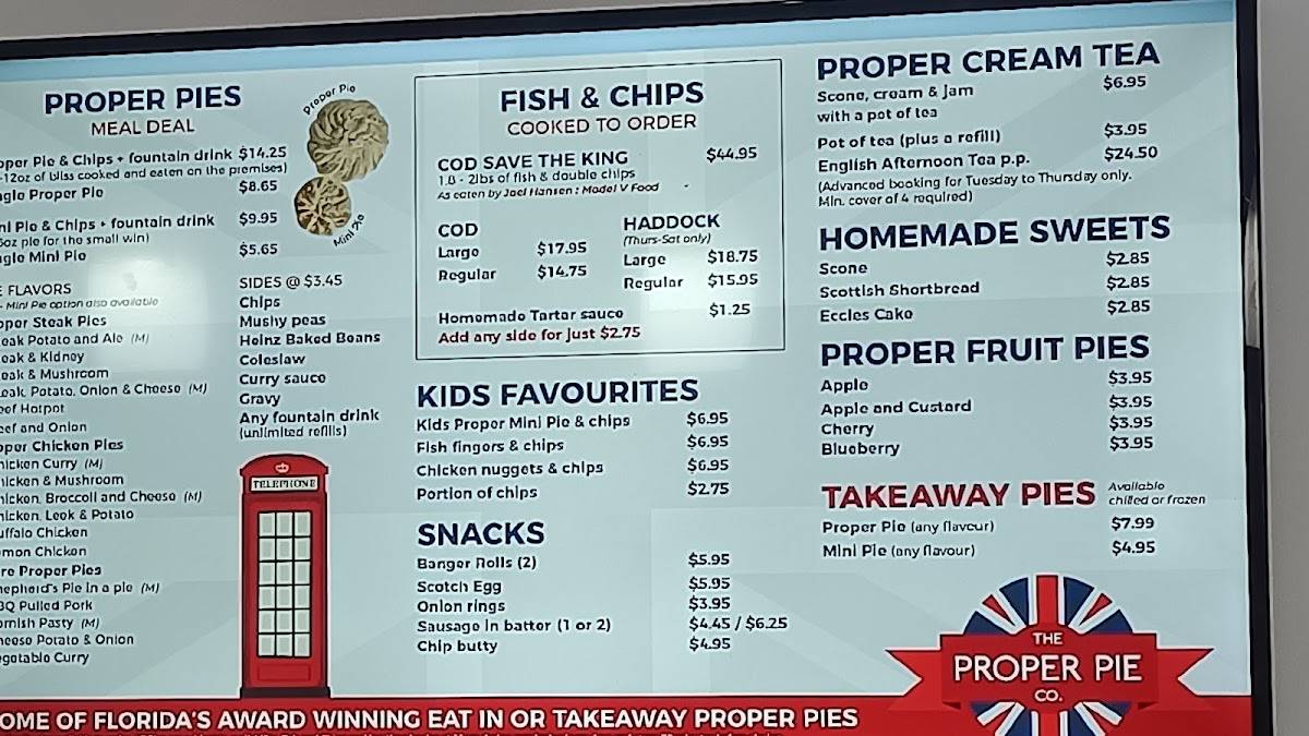Menu at The Proper Pie Company restaurant, Haines City, 511 US-17 92 W