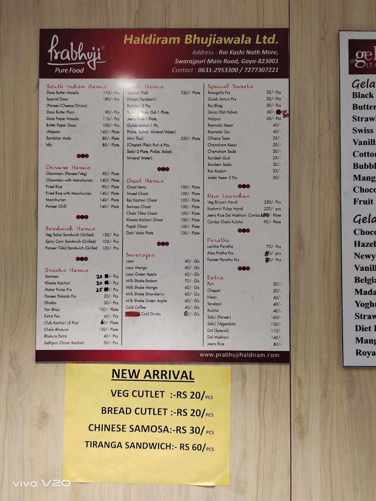 Menu at Haldiram Prabhuji, Gaya