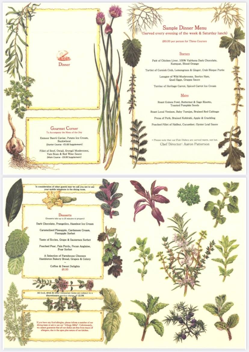 Menu at Hambleton Hall restaurant, Oakham