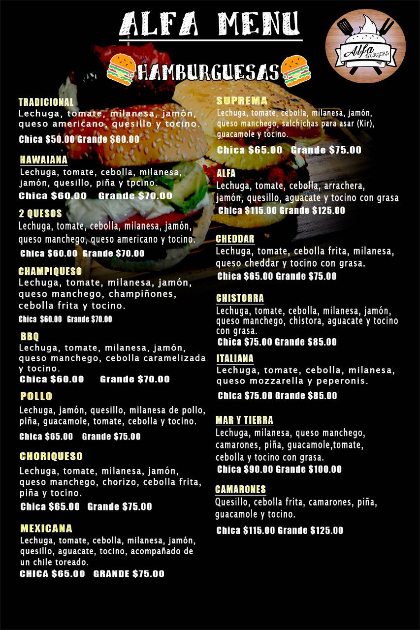 Menu at Hamburguesas Alfa restaurant, Ocosingo