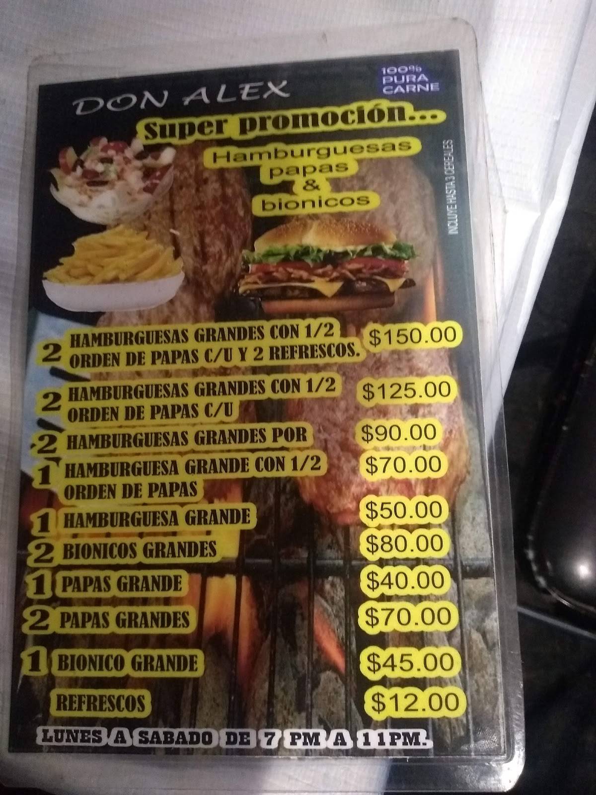 Menu at Hamburguesas Don Alex restaurant, Zapopan