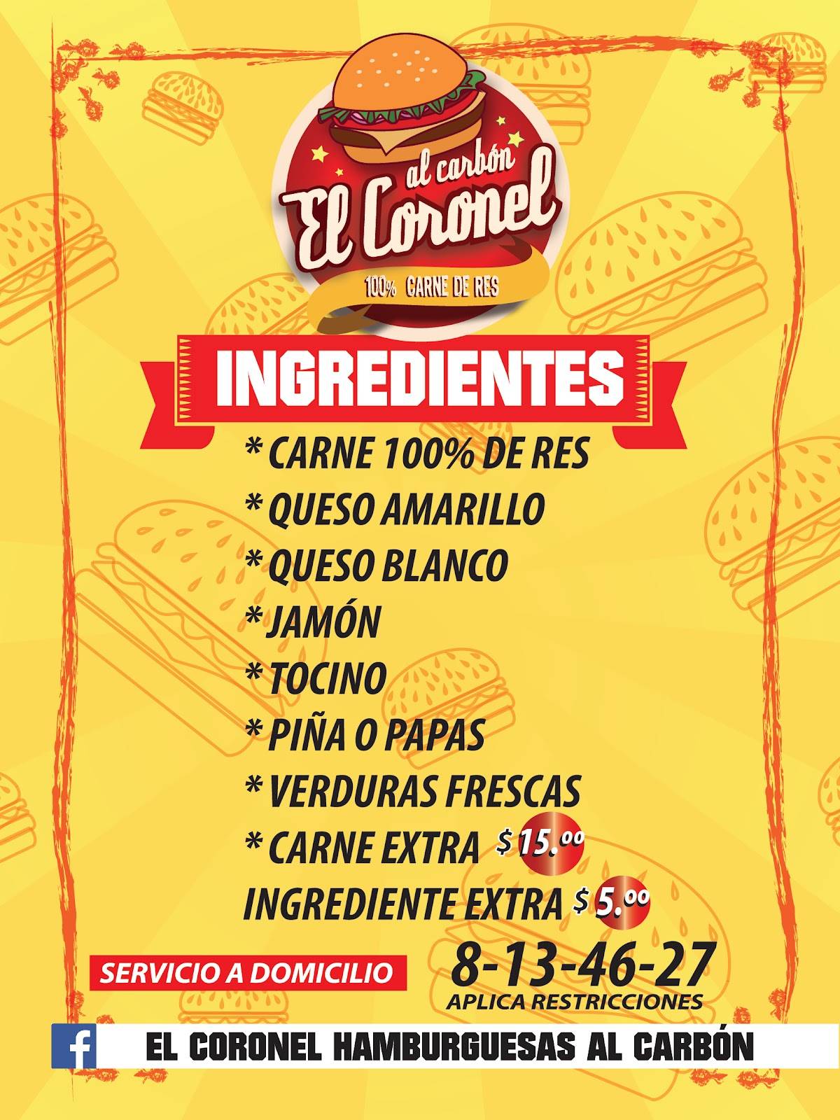 Menu at Hamburguesas el coronel restaurant, San Luis Potosi, Fuente del ...