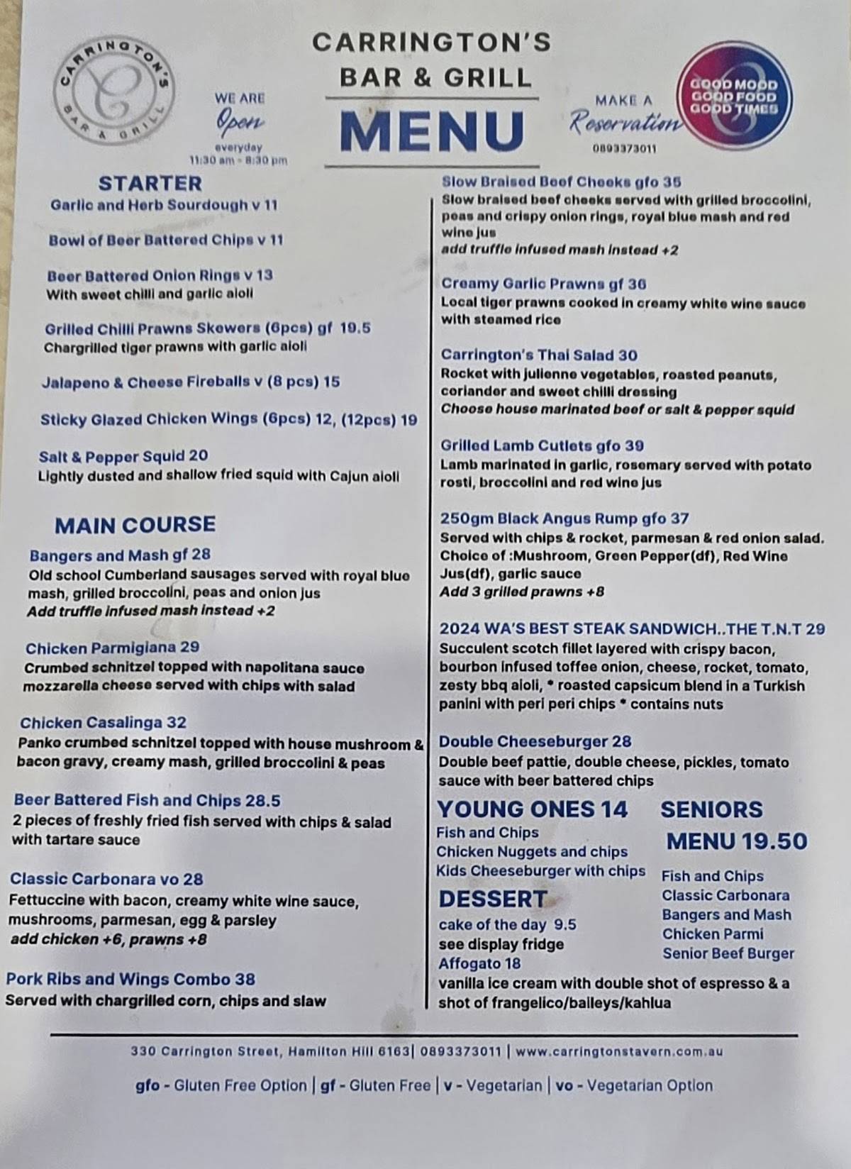 Menu at Carrington's Bar and Grill, Hamilton Hill