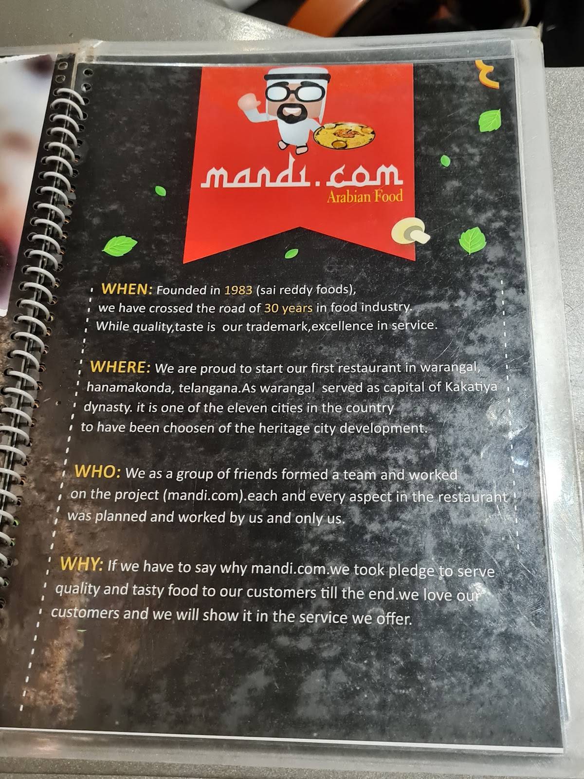 Menu at Mandi, Hanamkonda