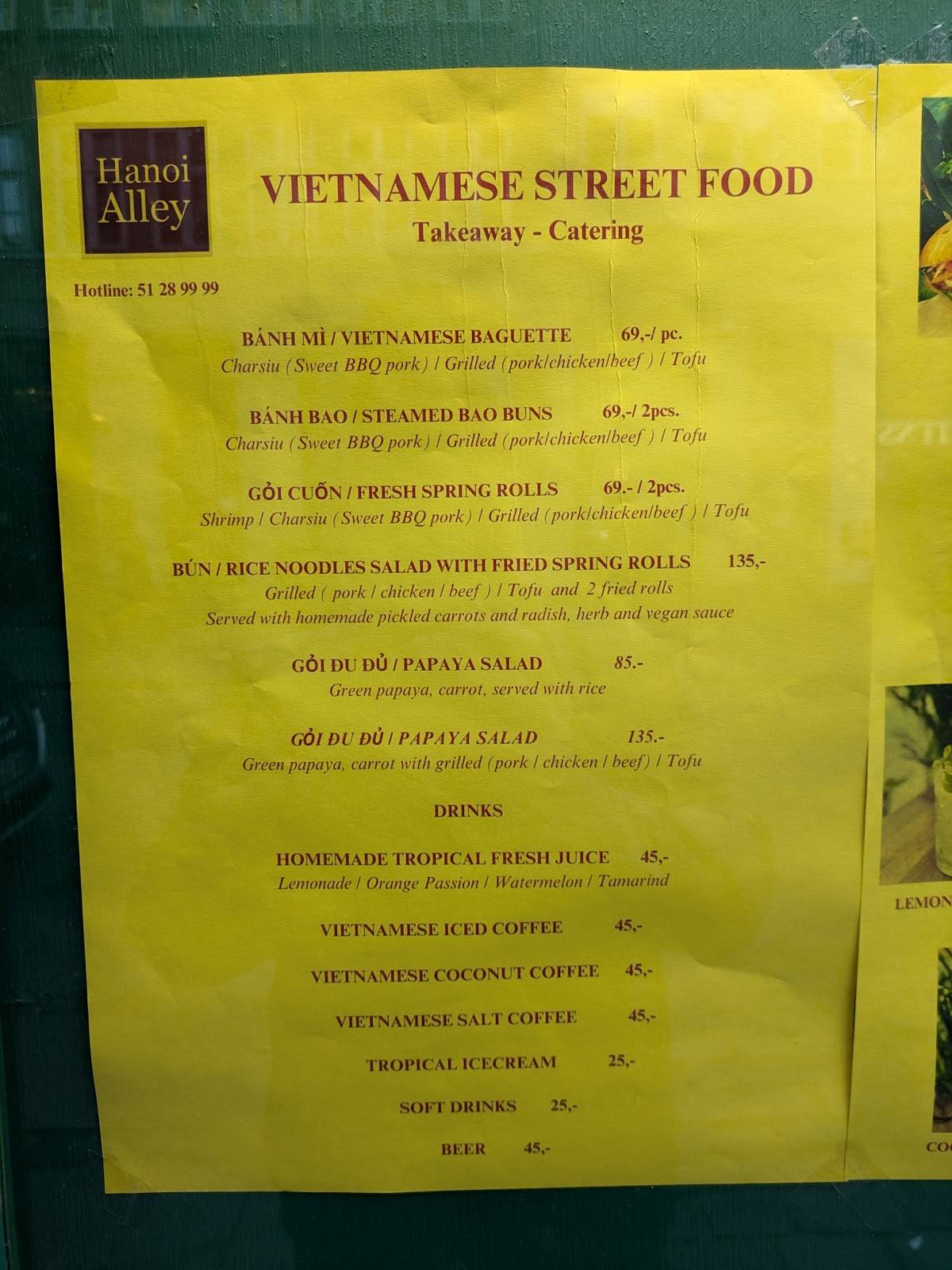 Menu au Hanoi Alley - Take Away restaurant, Copenhague