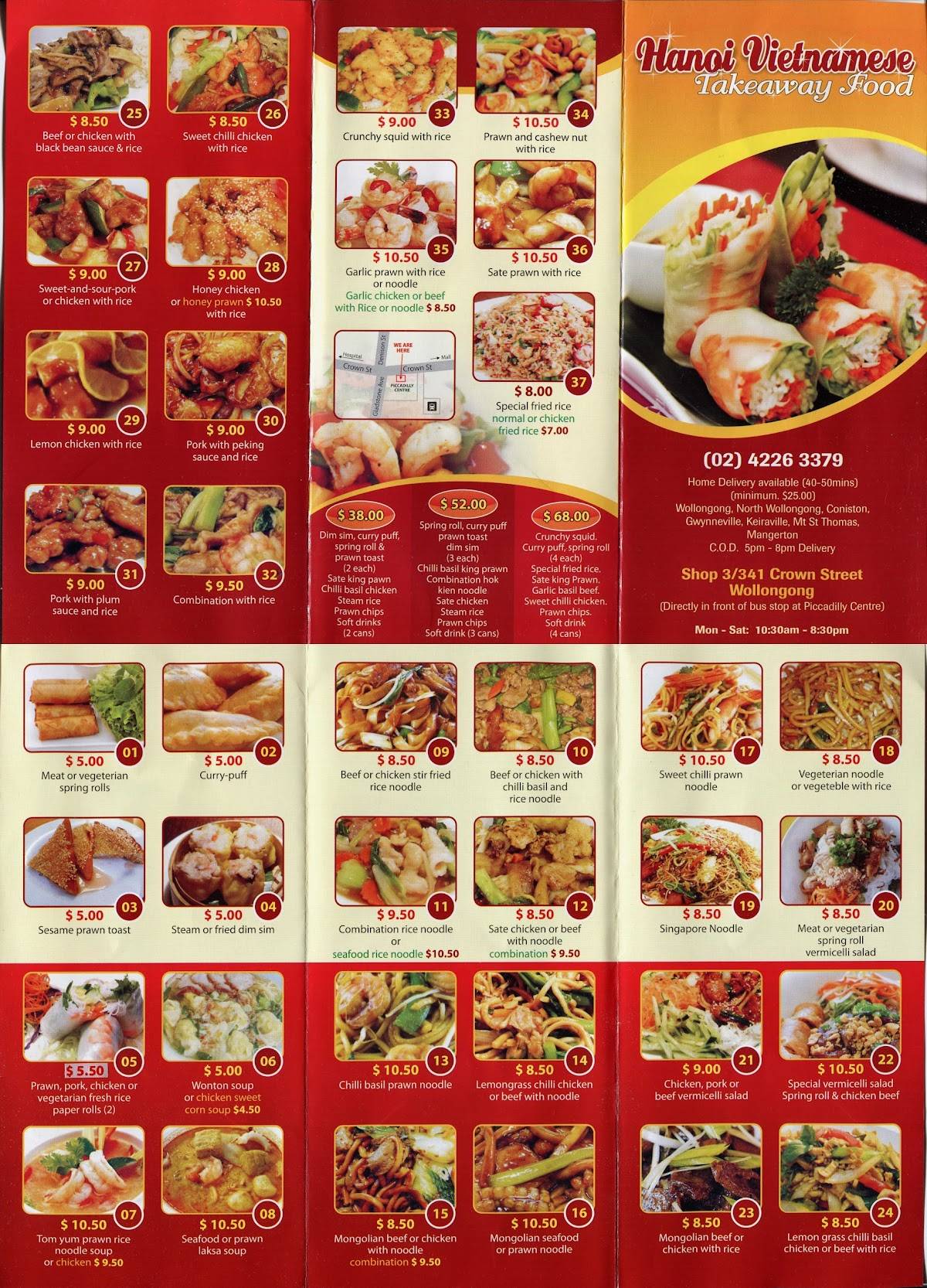 Menu at Hanoi Vietnamese Restaurant, Wollongong, 1/50 Crown St