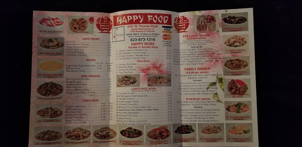 Menu at Happy Food restaurant, Phoenix, W Thomas Rd
