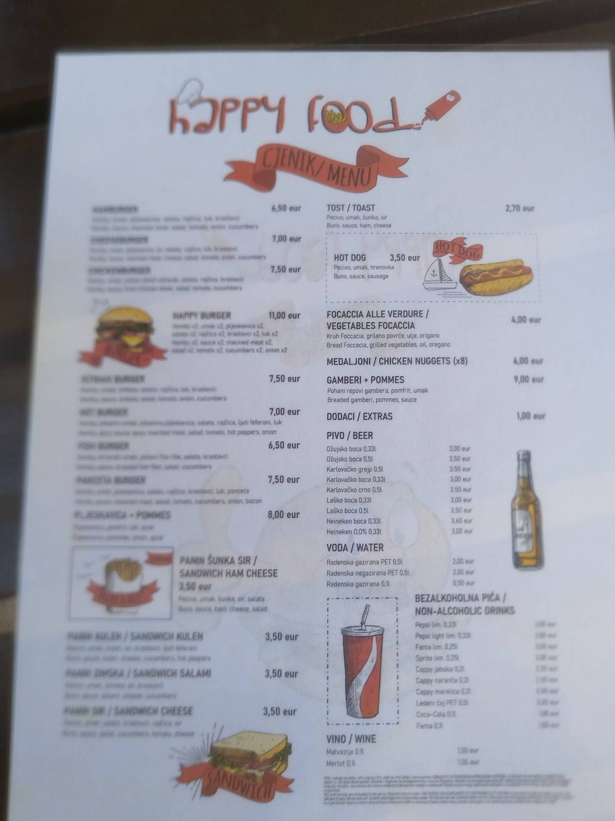 Menu at Happy Food restaurant, Lovrečica
