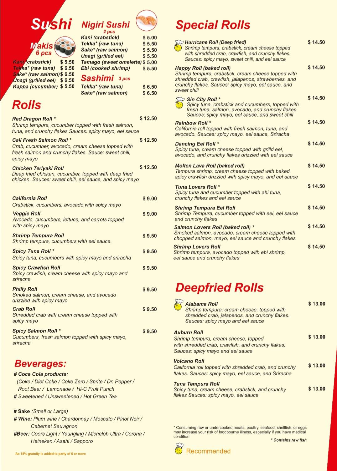Menu at Happy Sushi SF restaurant, Spanish Fort