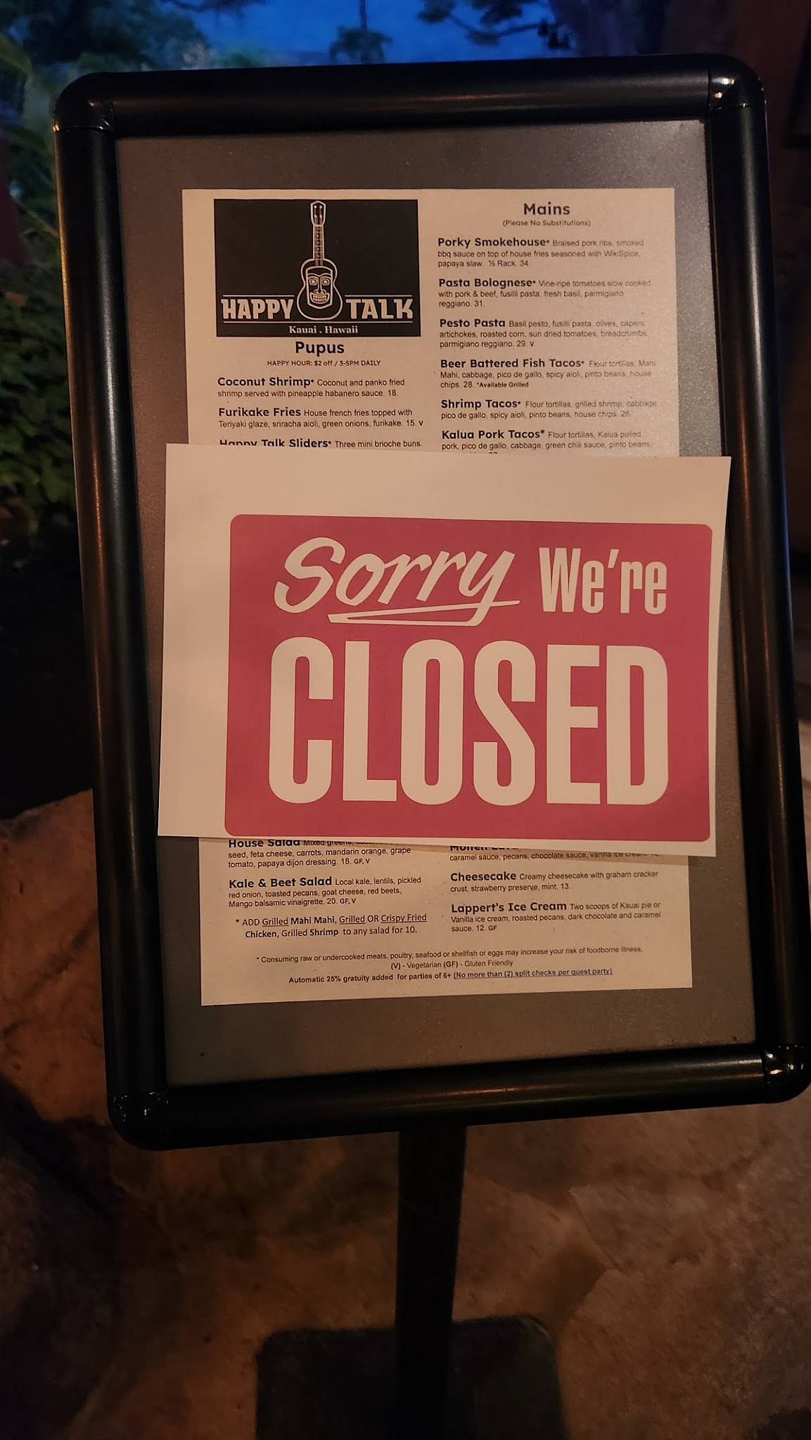 Menu at Happy Talk Lounge - Restaurant & Bar, Princeville