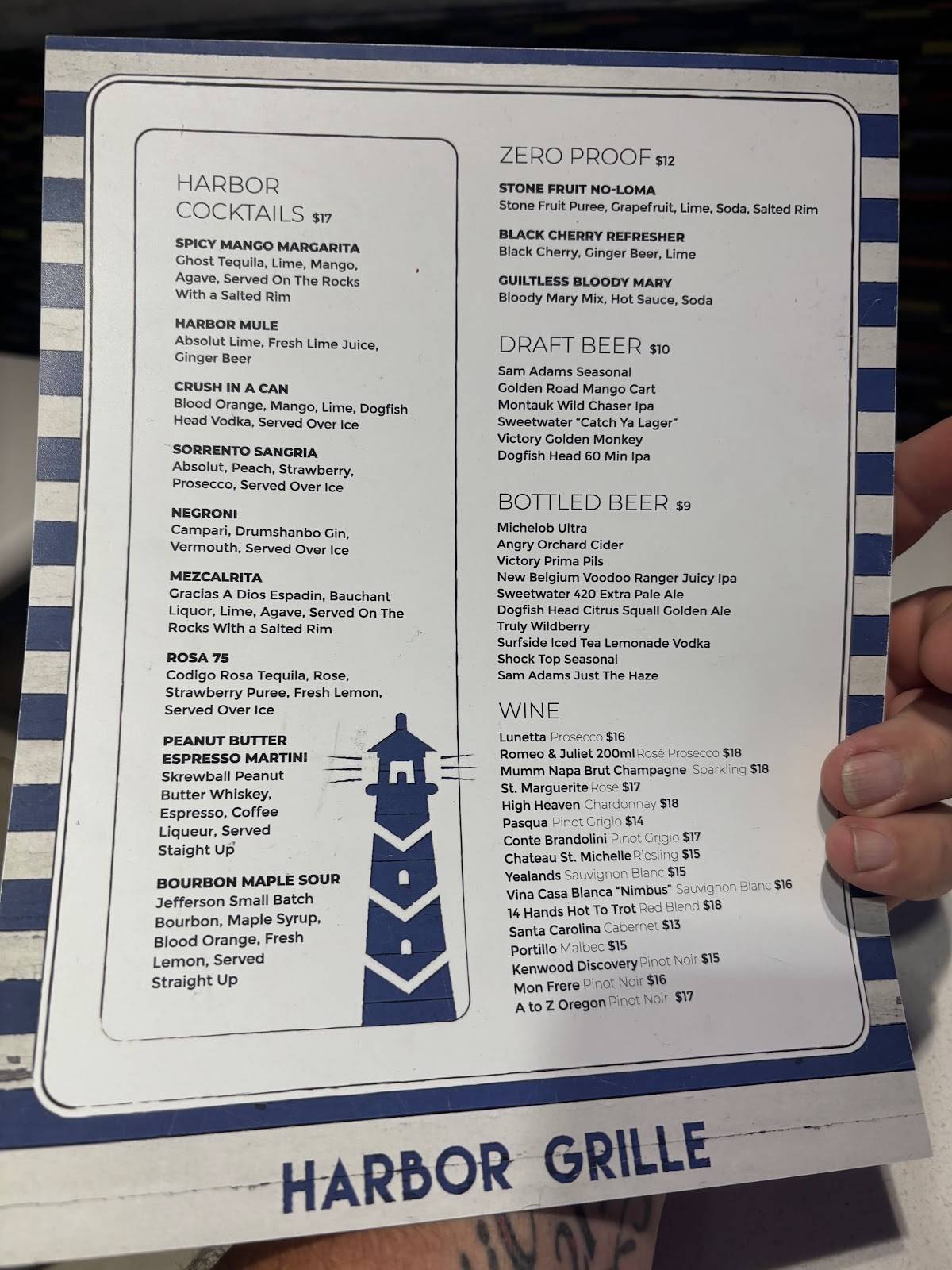 Menu at Harbor Grille pub & bar, Baltimore, POST SECURITY